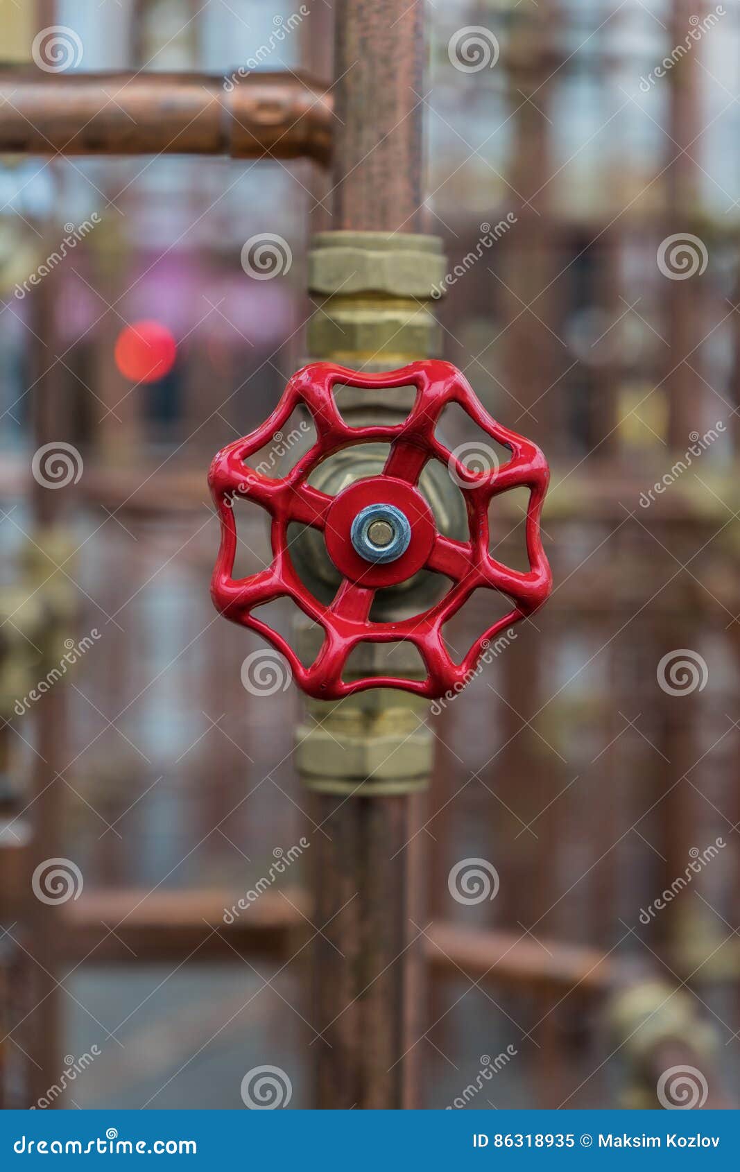 Red Valve on Copper Pipe Construction in Outdoor Stock Image - Image of ...