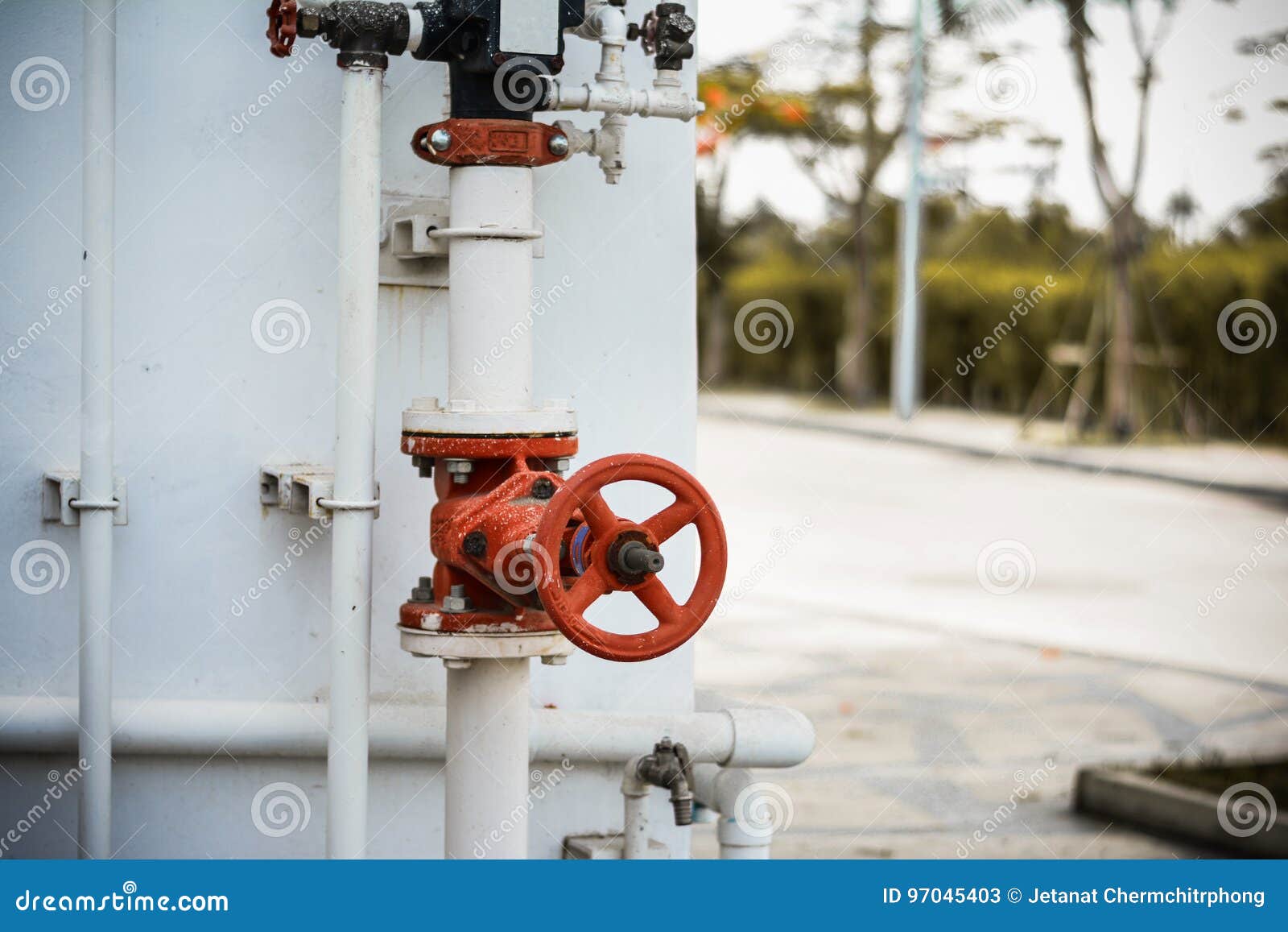 Red valve with white pipe stock image. Image of control - 97045403