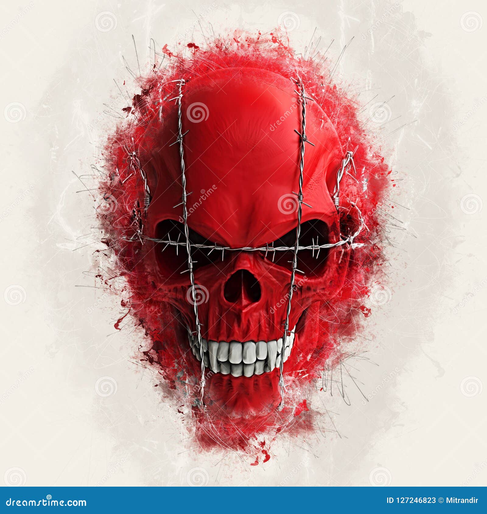 Red Vampire Skull Bound in Barb Wire Stock Illustration - Illustration ...