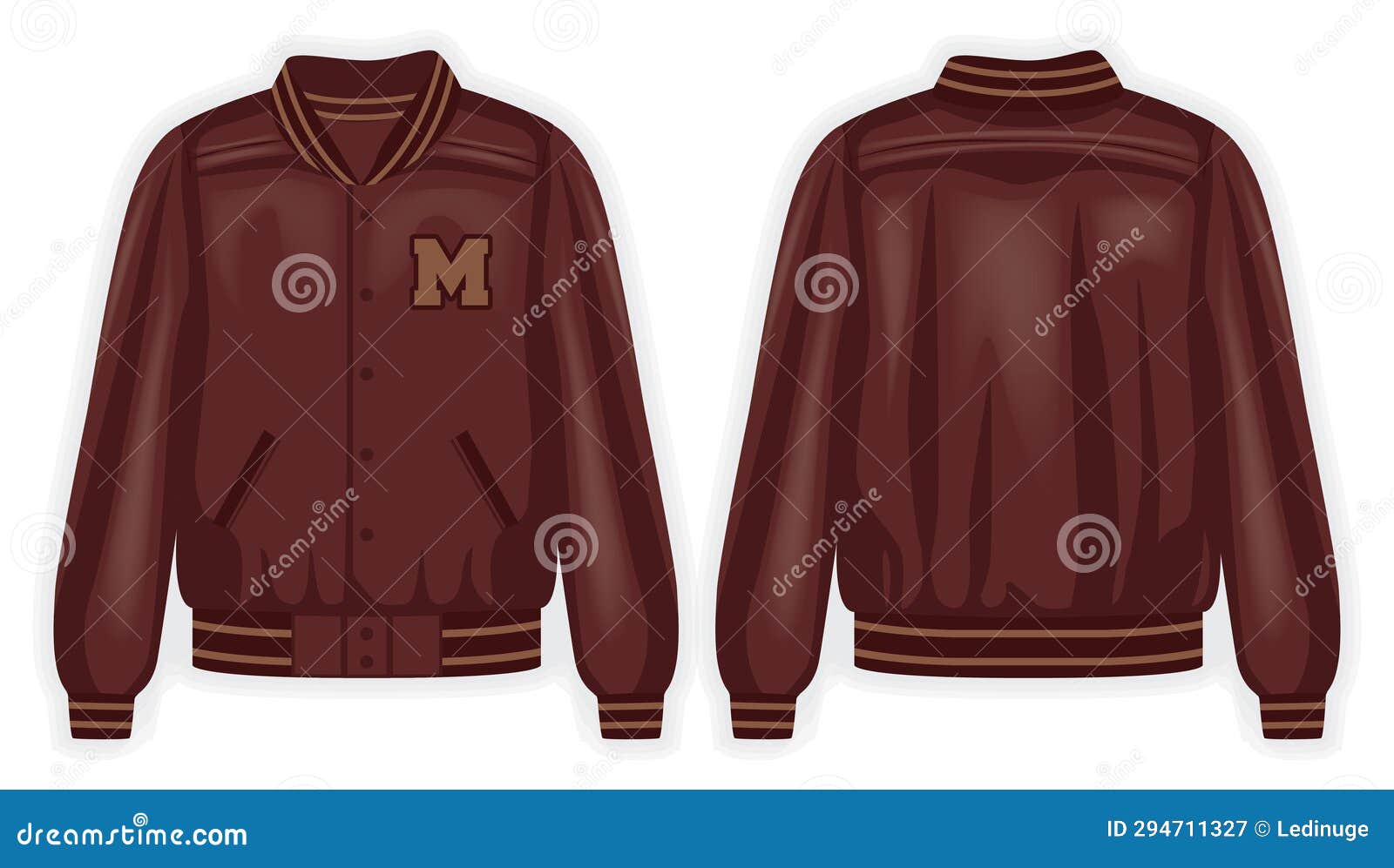 Red Varsity Jacket Front and Back View Stock Vector - Illustration of ...