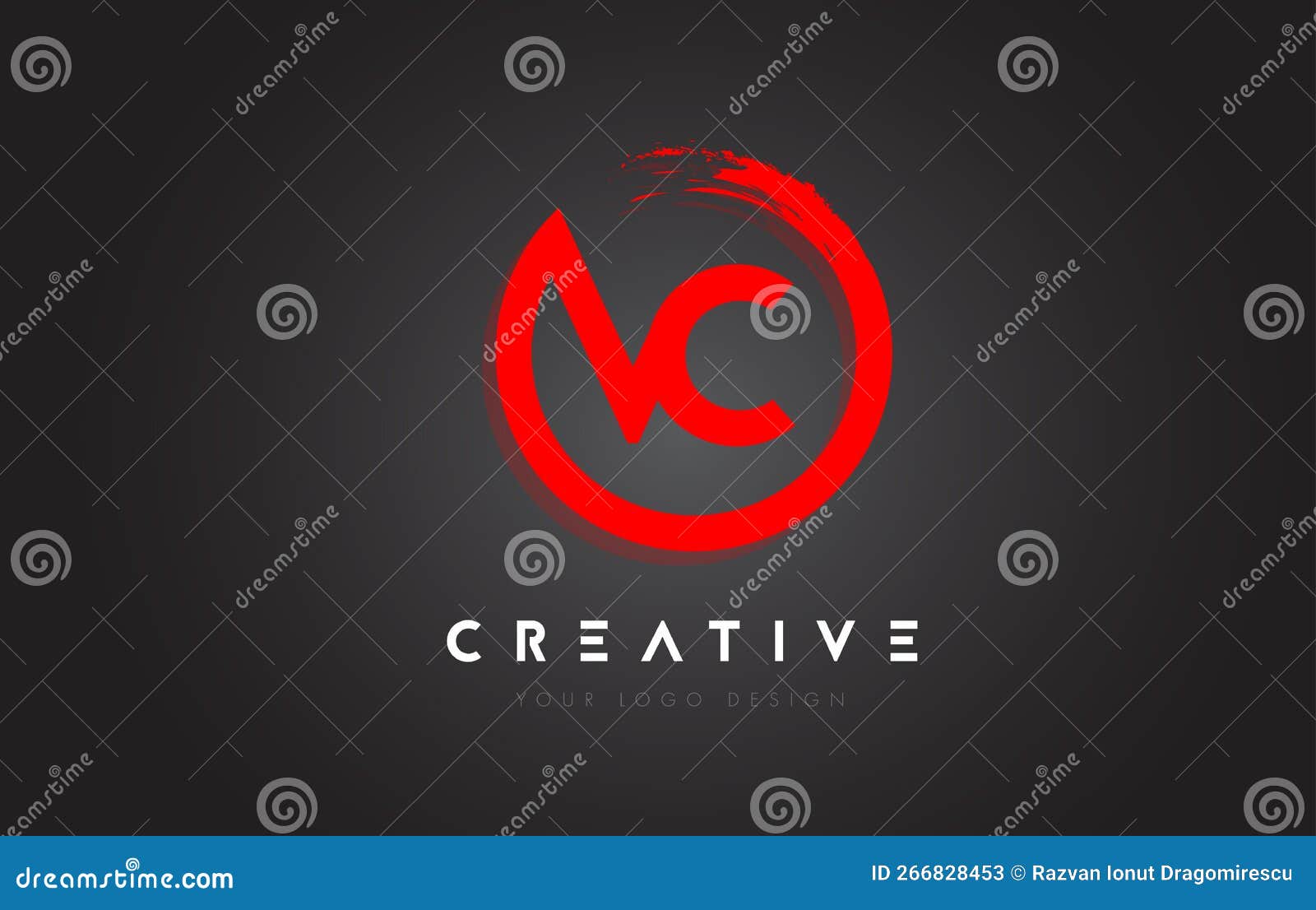 Red VC Circular Letter Logo with Circle Brush Design and Black ...