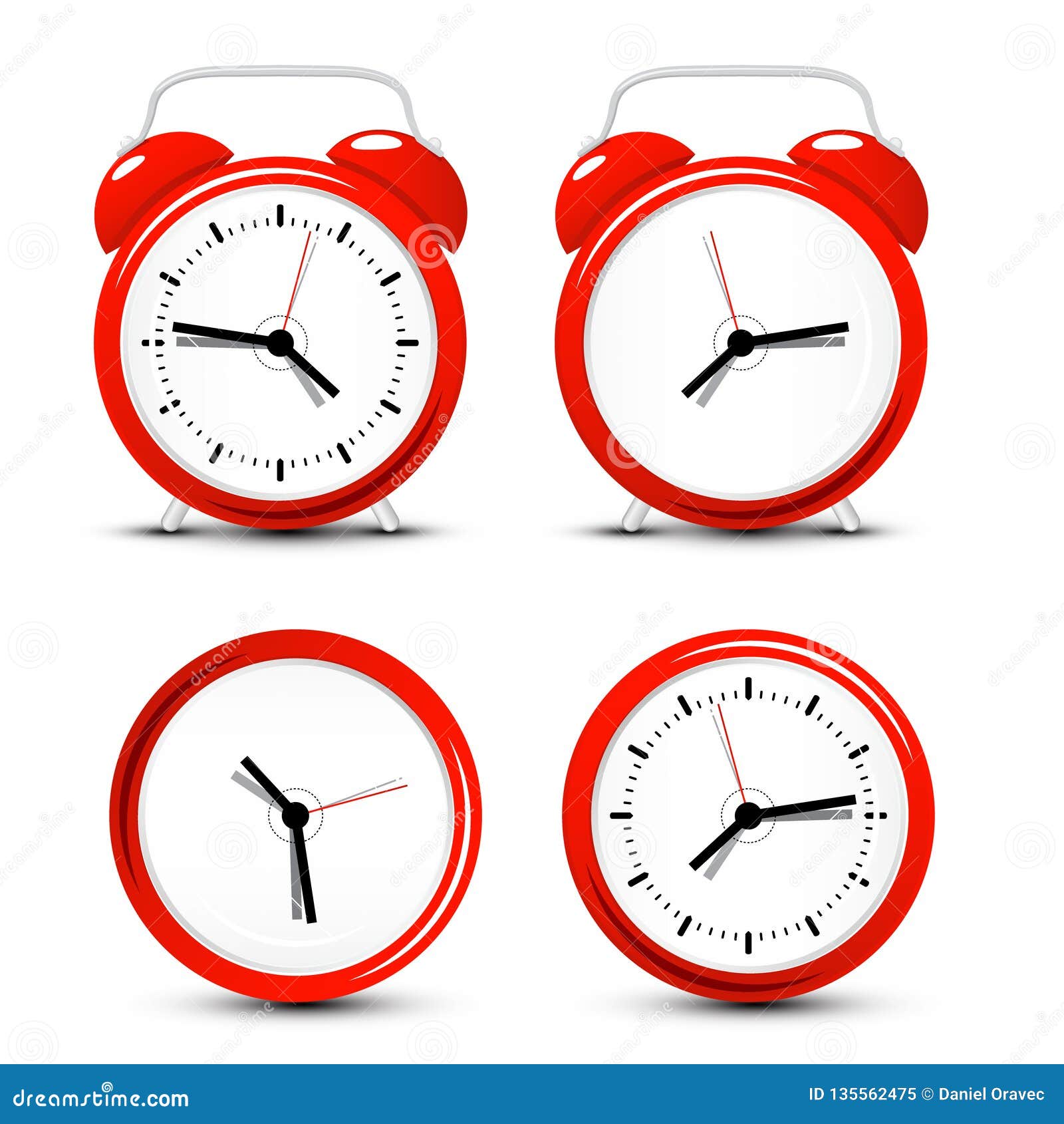 Red Vector Alarm Clock Set Isolated Stock Illustration - Illustration ...