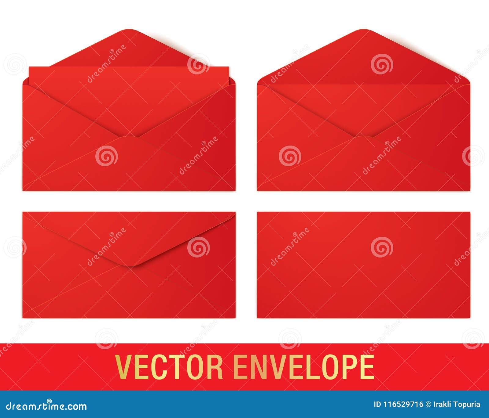 Realistic Red Vector Envelope Mockups. Stock Vector - Illustration of ...