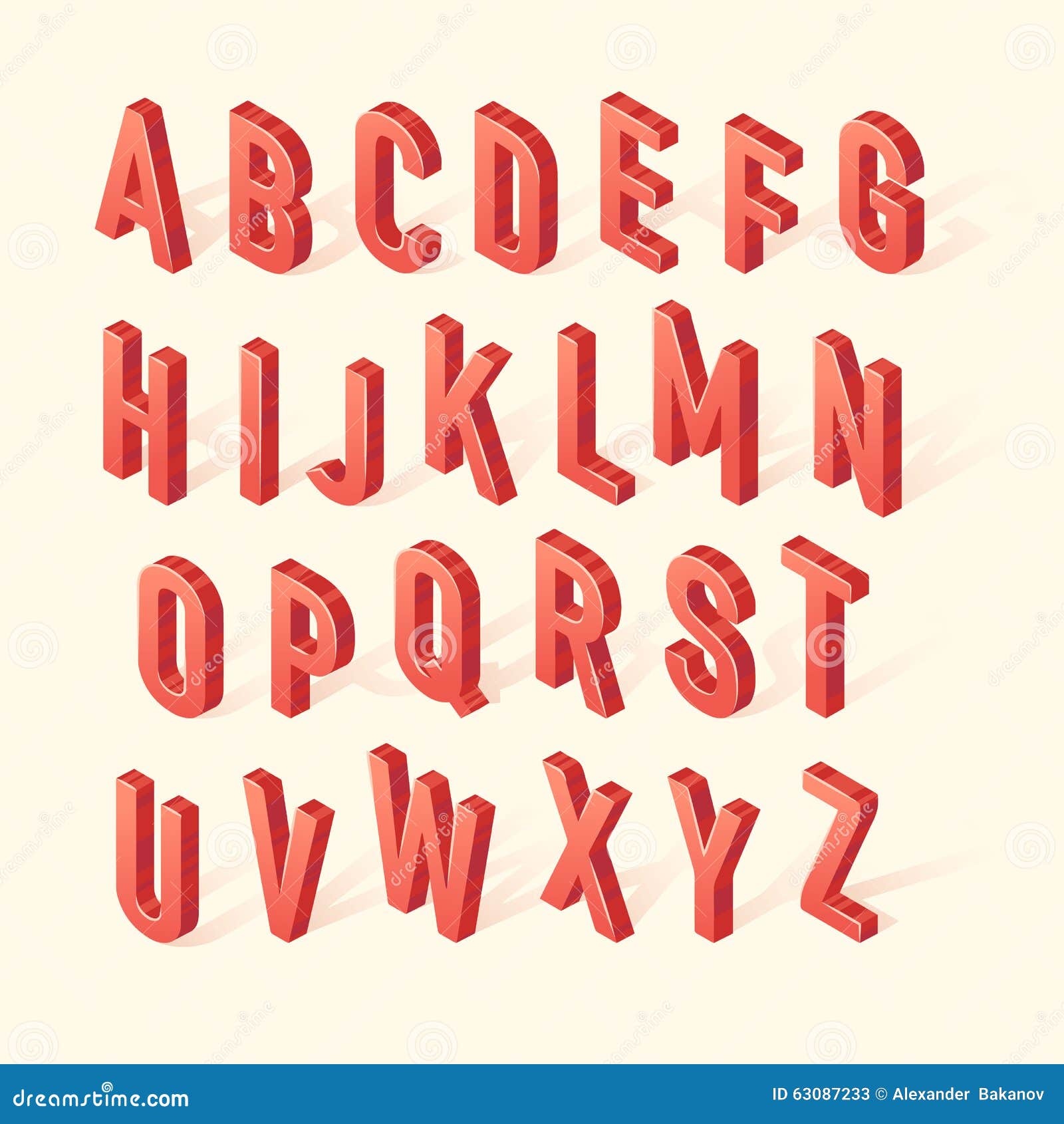 Red Vector Isometric Font 3D Realistic Letters Stock Vector ...