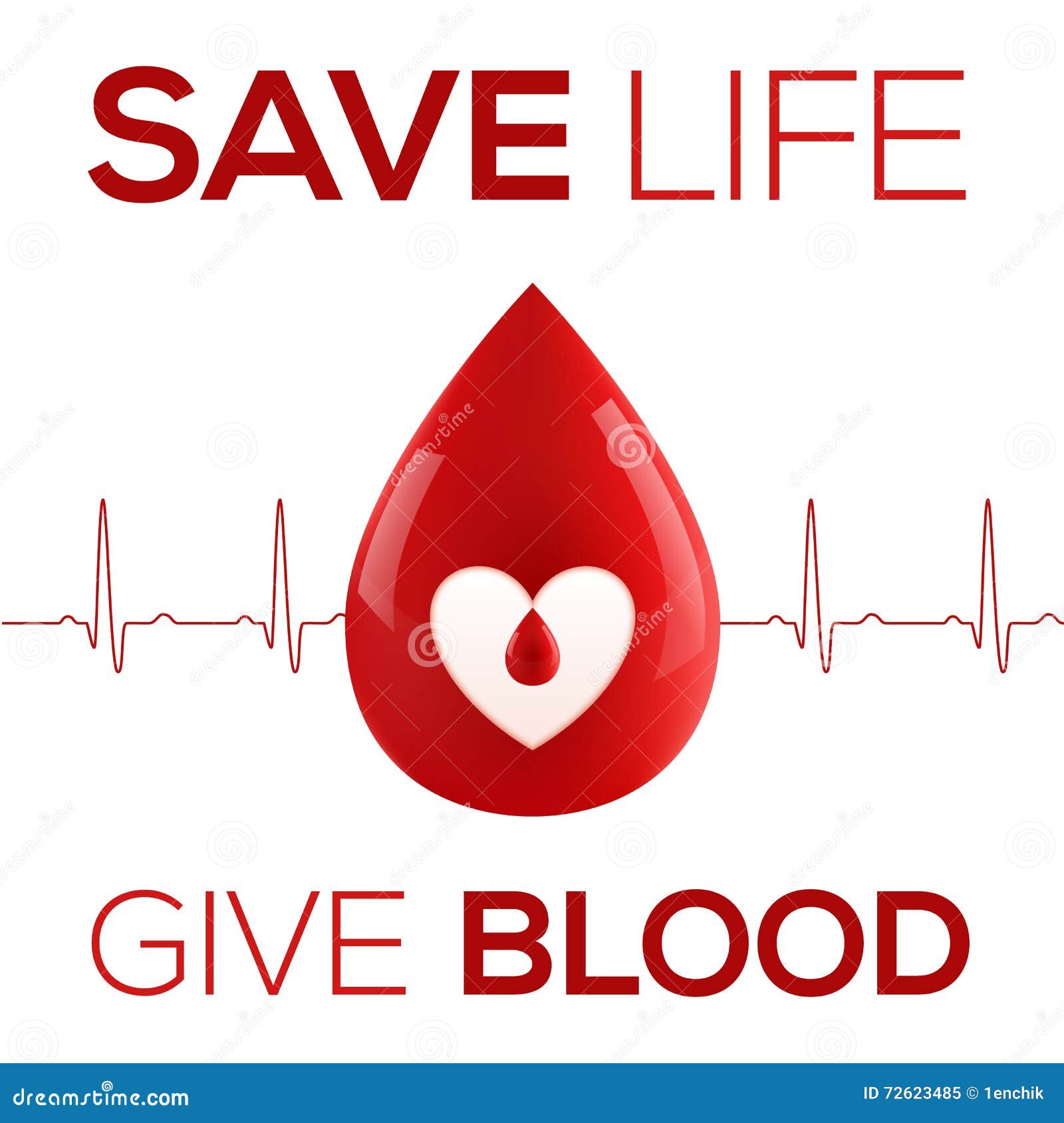Red Vector Realistic Drop with Cardiogram and Sign Save Life Give Blood ...