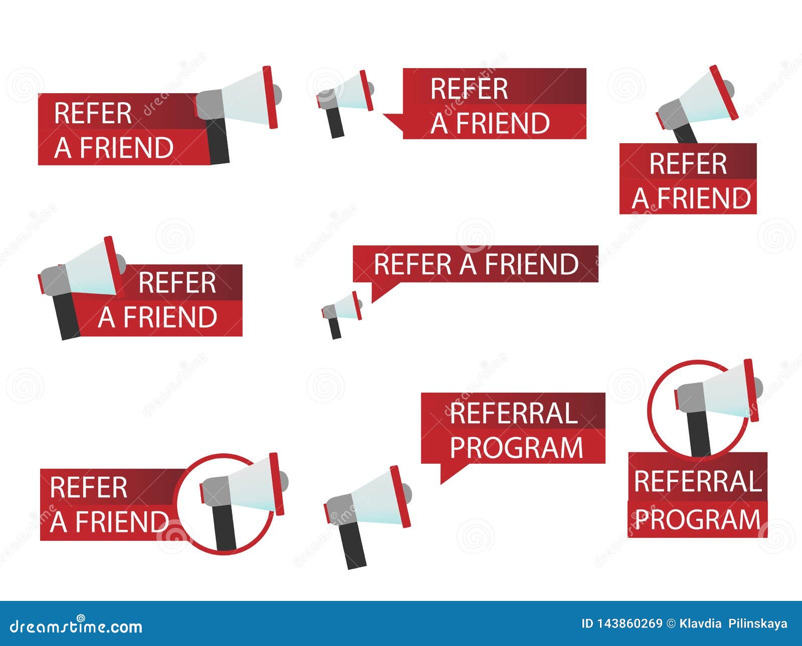 Red Vector Referral Badges with Megaphone Stock Vector - Illustration ...