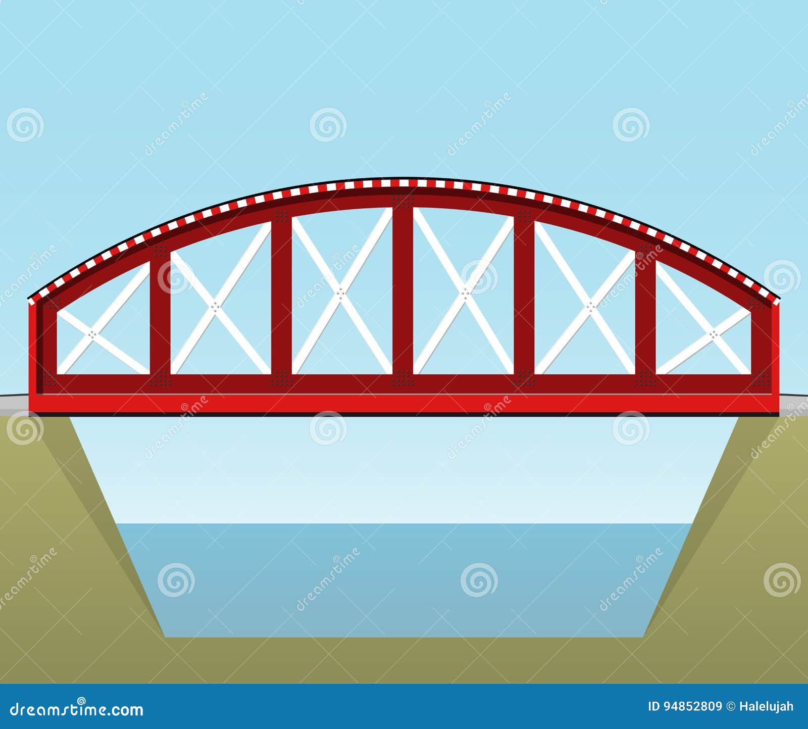 Red Vector Train Bridge, 2d Side View, on White Background. Stock ...