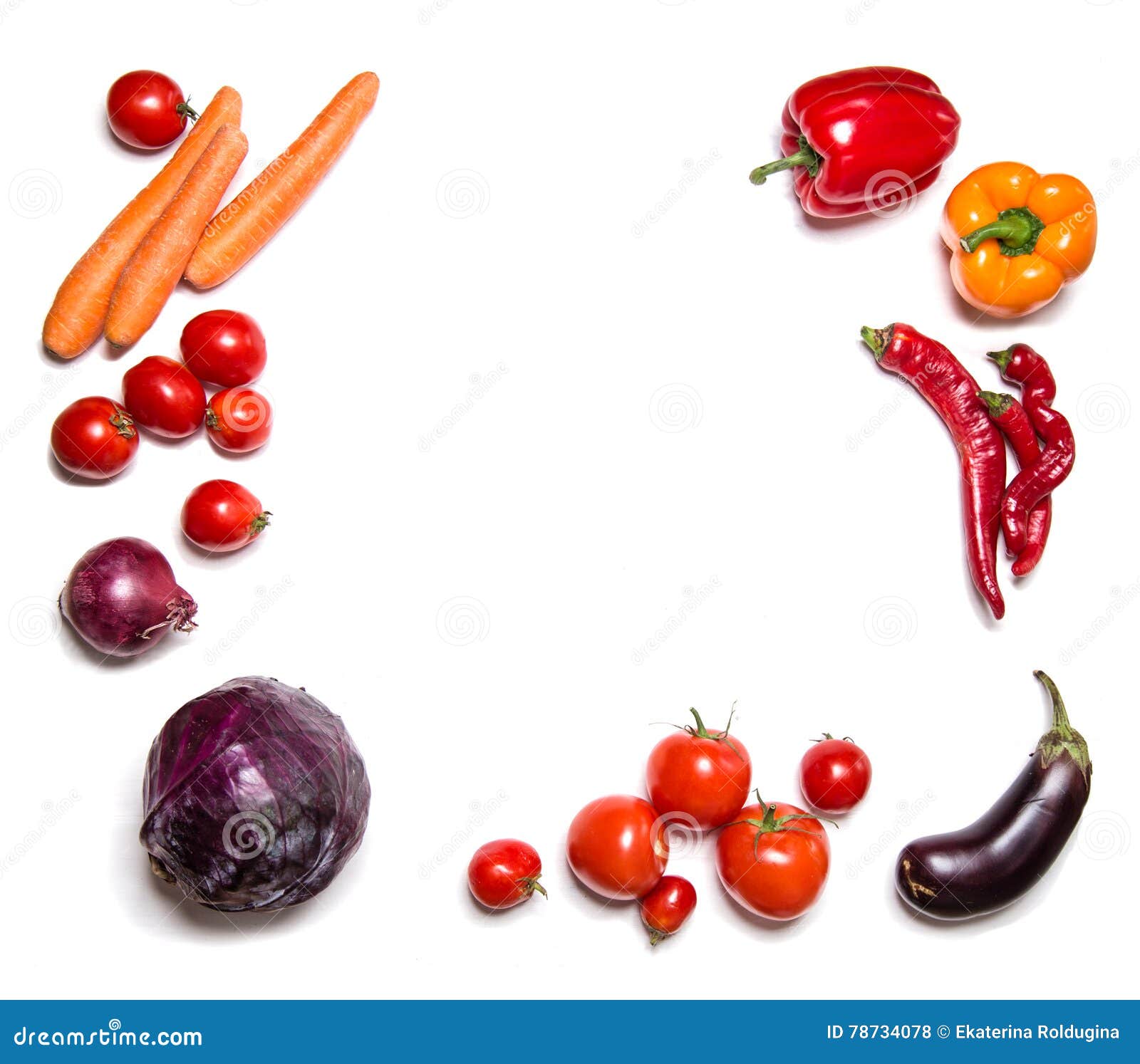 Red Vegetables Isolated on White Top View. Vegetable Frame or ...