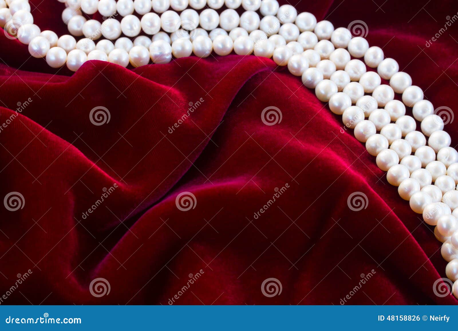 Red Velvet Background with Pearls Stock Photo - Image of silk, necklace ...