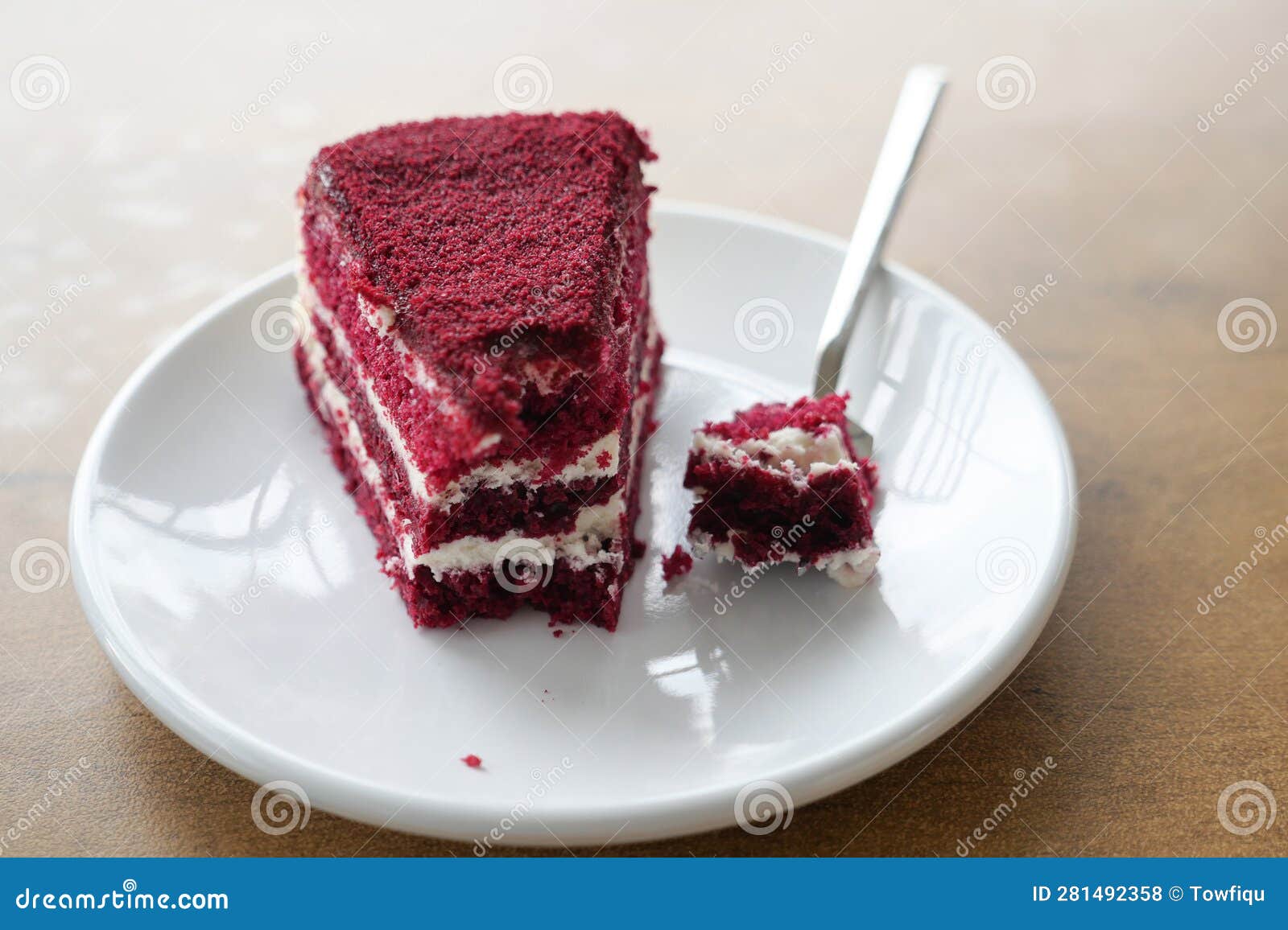 Red velvet cake on plate stock photo. Image of chocolate - 281492358
