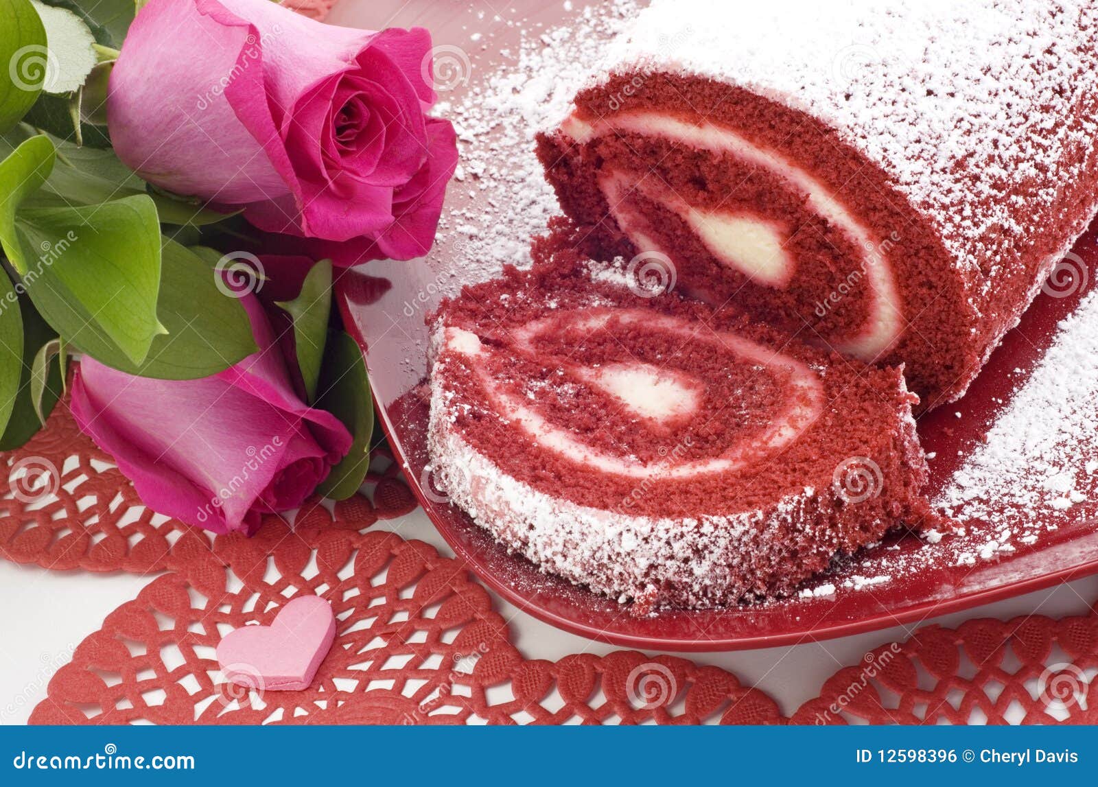 Red Velvet Cake Roll stock photo. Image of dusted, food - 12598396