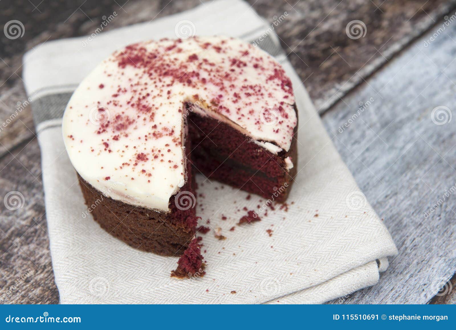 Red Velvet Cake with a Slice Missing Stock Image - Image of wood ...