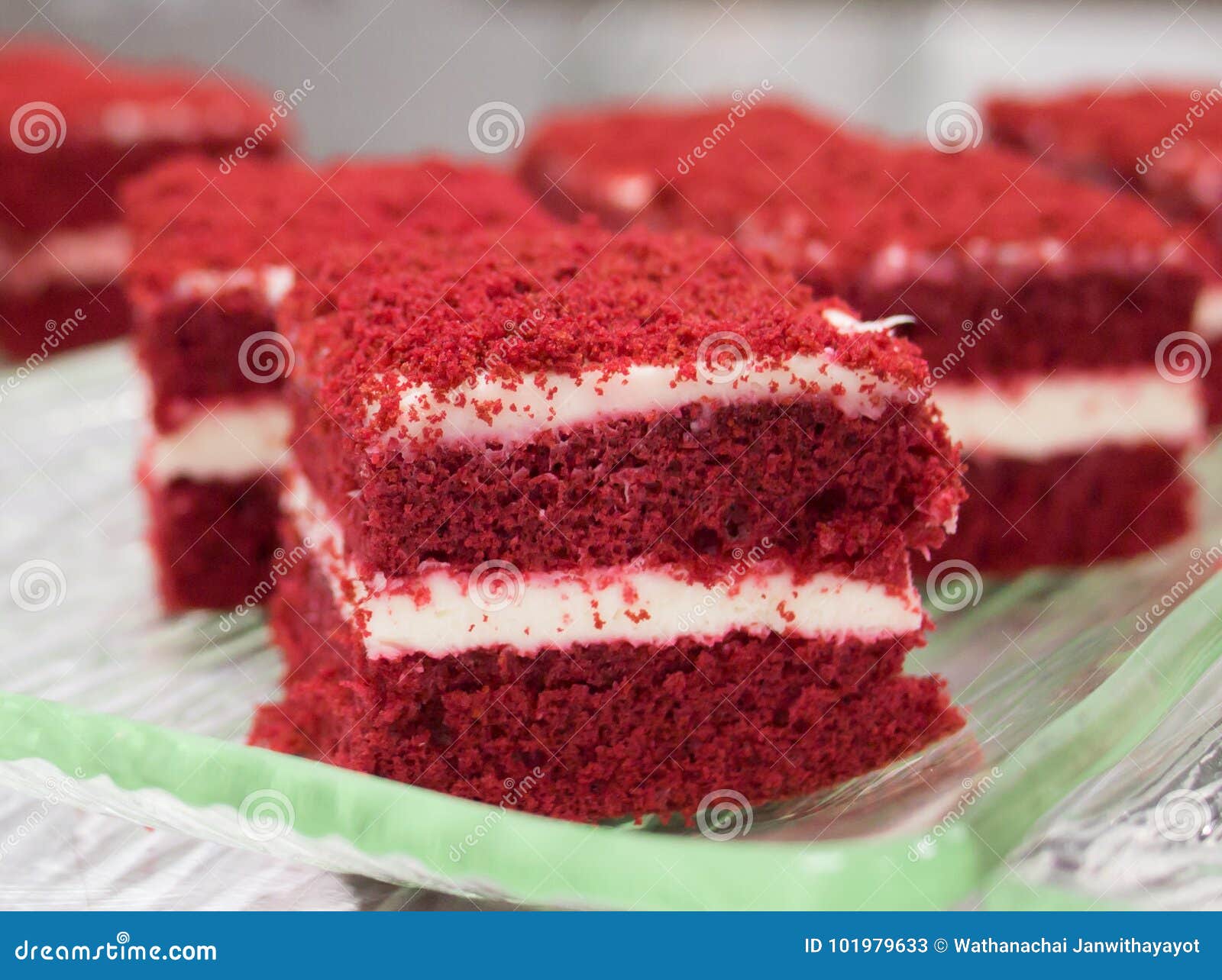 Red Velvet Cakes With Raspberries, Blueberries And Whipped Cream In ...