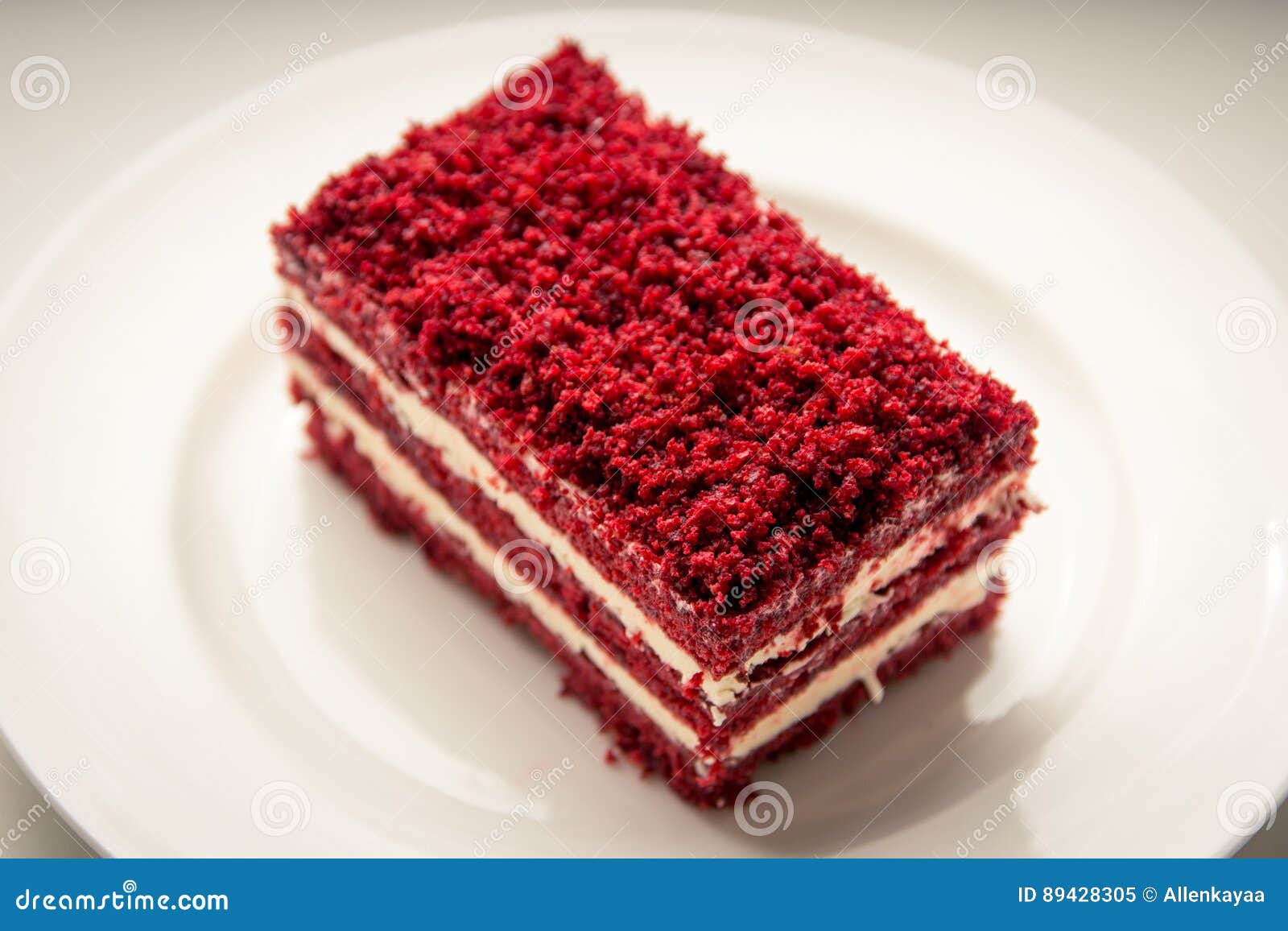 Red Velvet Slice of Cake on White Plate Stock Image - Image of ...