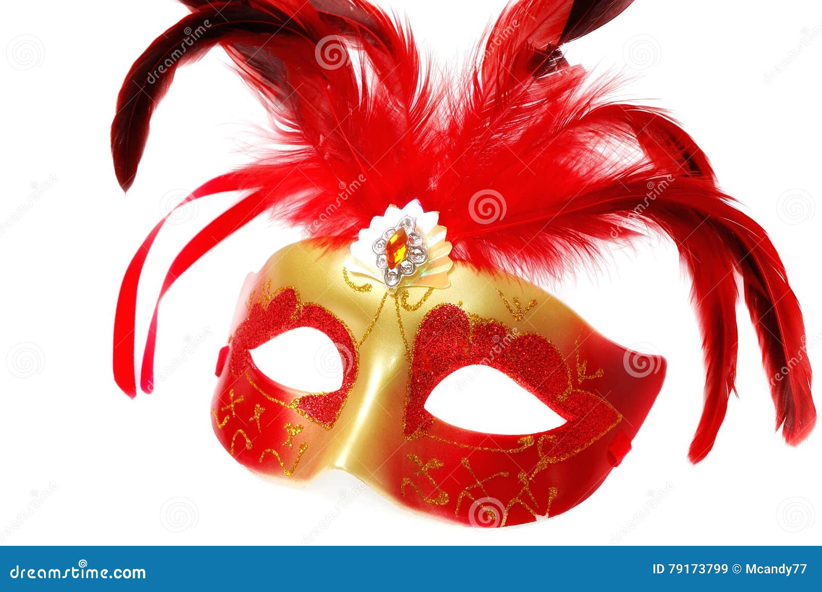 Red Venetian Carnival Mask with Feathers on the White Stock Image ...