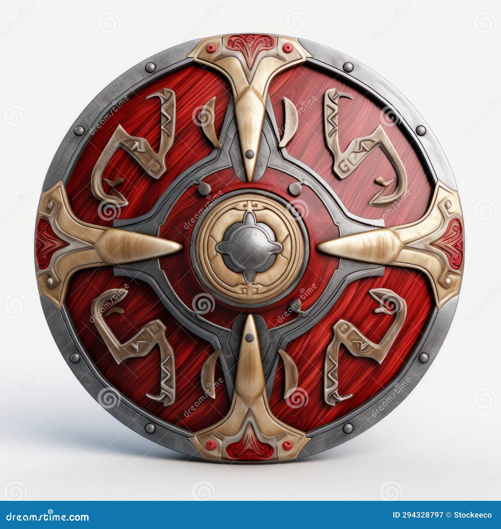 Elaborate Red and Gold 3d Round Shield with Archetypal Symbols Stock ...