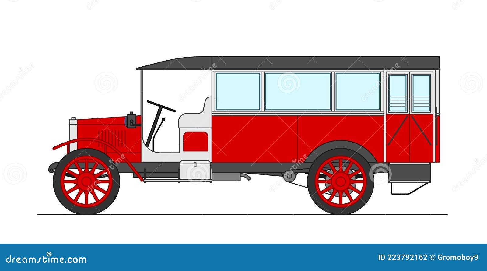 Red Vintage Bus with Open Cab. Vector Design Stock Vector ...