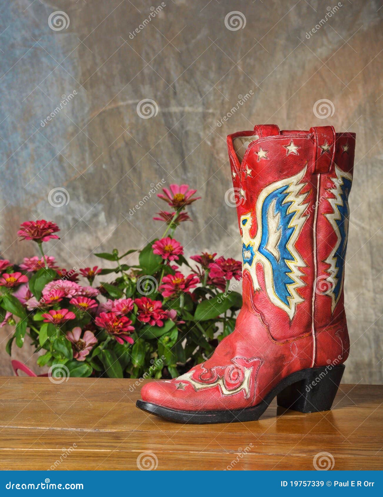 Red Vintage Cowboy Boot on Wood Stock Image - Image of boots, ranch ...