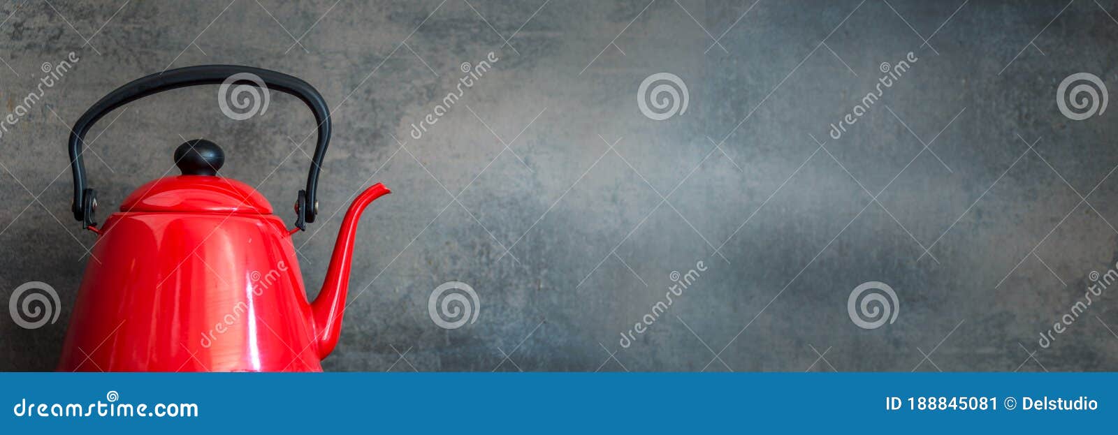 Red Vintage Kettle on Panoramic Background Stock Image - Image of ...