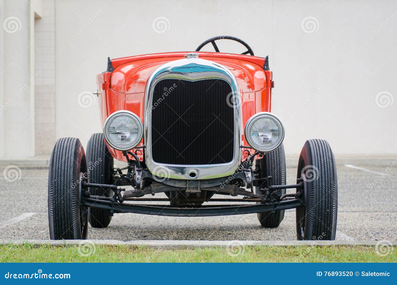 Red Vintage Old Timer Car Parked Stock Photo - Image of lamp, auto ...