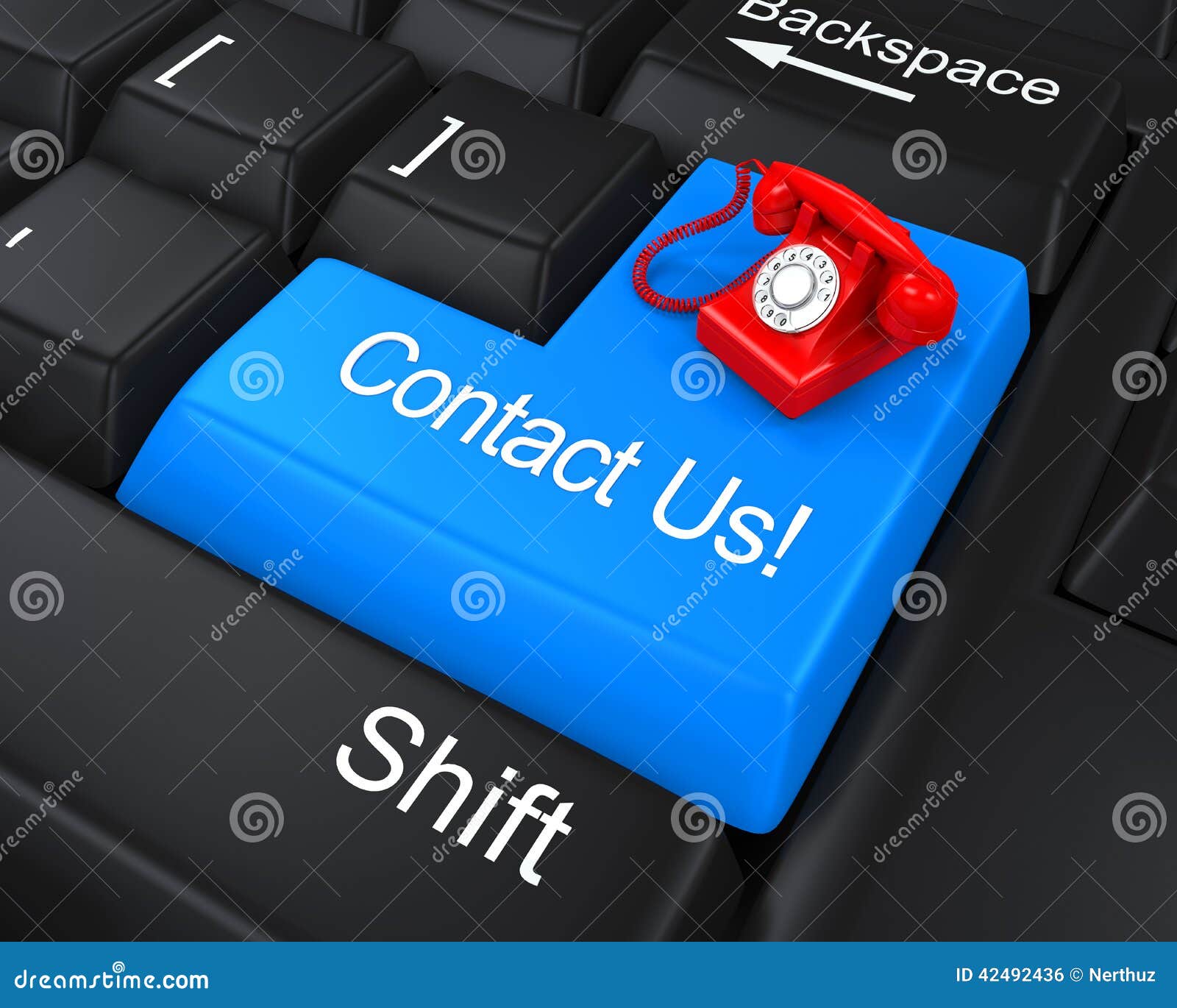 Red Vintage Telephone on Enter Button Stock Illustration - Illustration ...