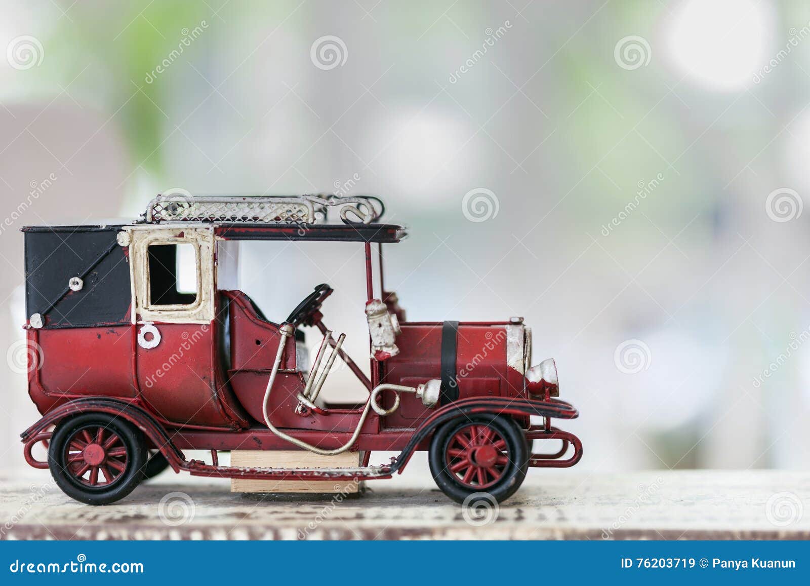 Red Vintage Toy Car on Wooden Table. Stock Image - Image of vintage ...