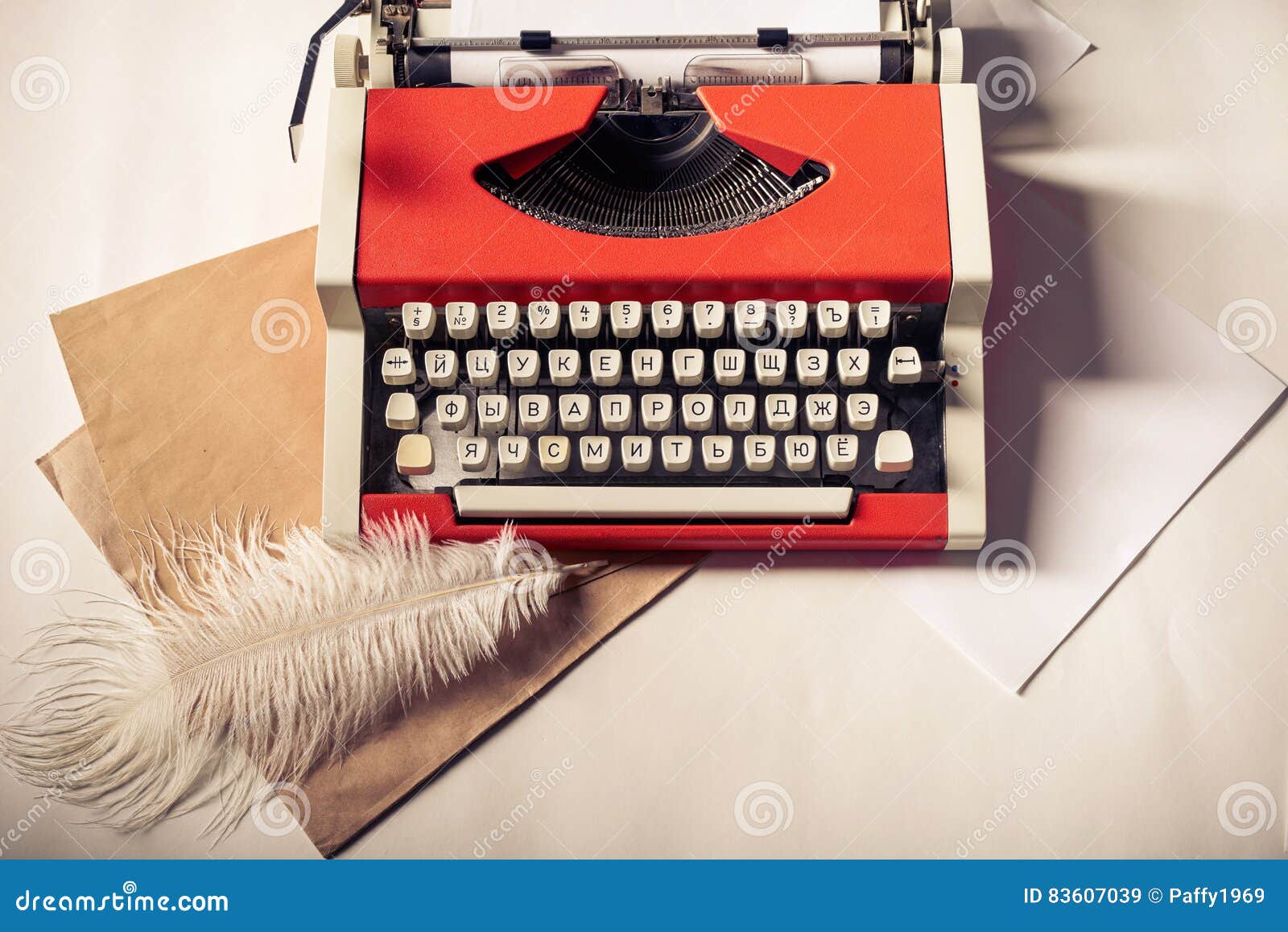 Red Vintage Typewriter with White Blank Paper Sheet Stock Image - Image ...