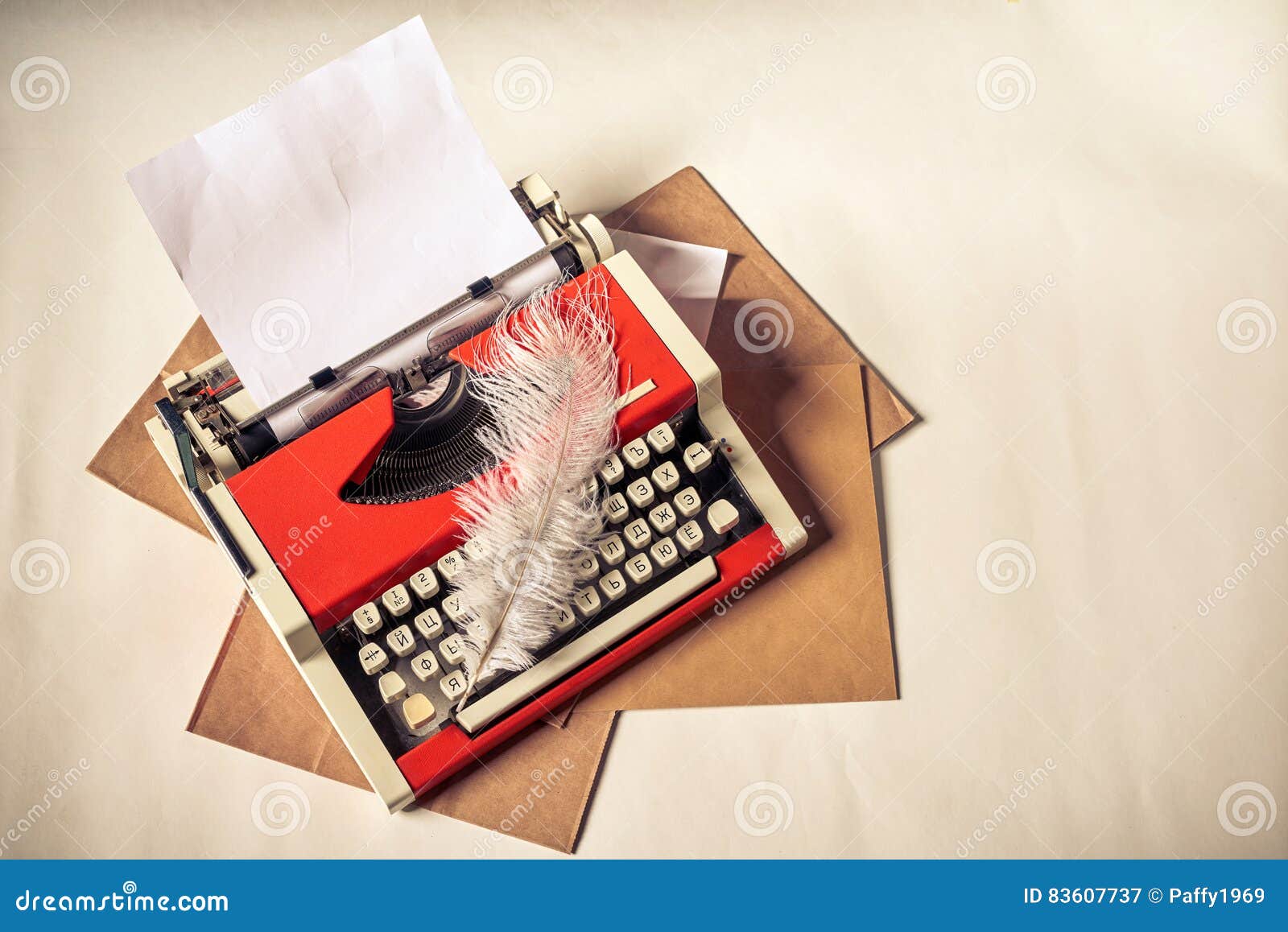 Red Vintage Typewriter with White Blank Paper Sheet Stock Image - Image ...