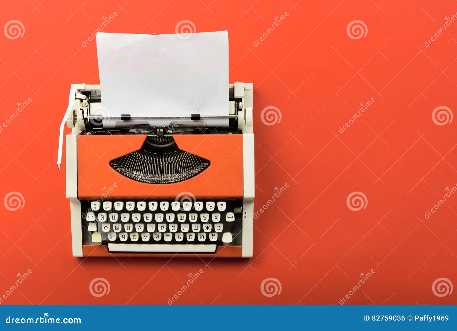 Red Vintage Typewriter with White Blank Paper Sheet Stock Photo - Image ...