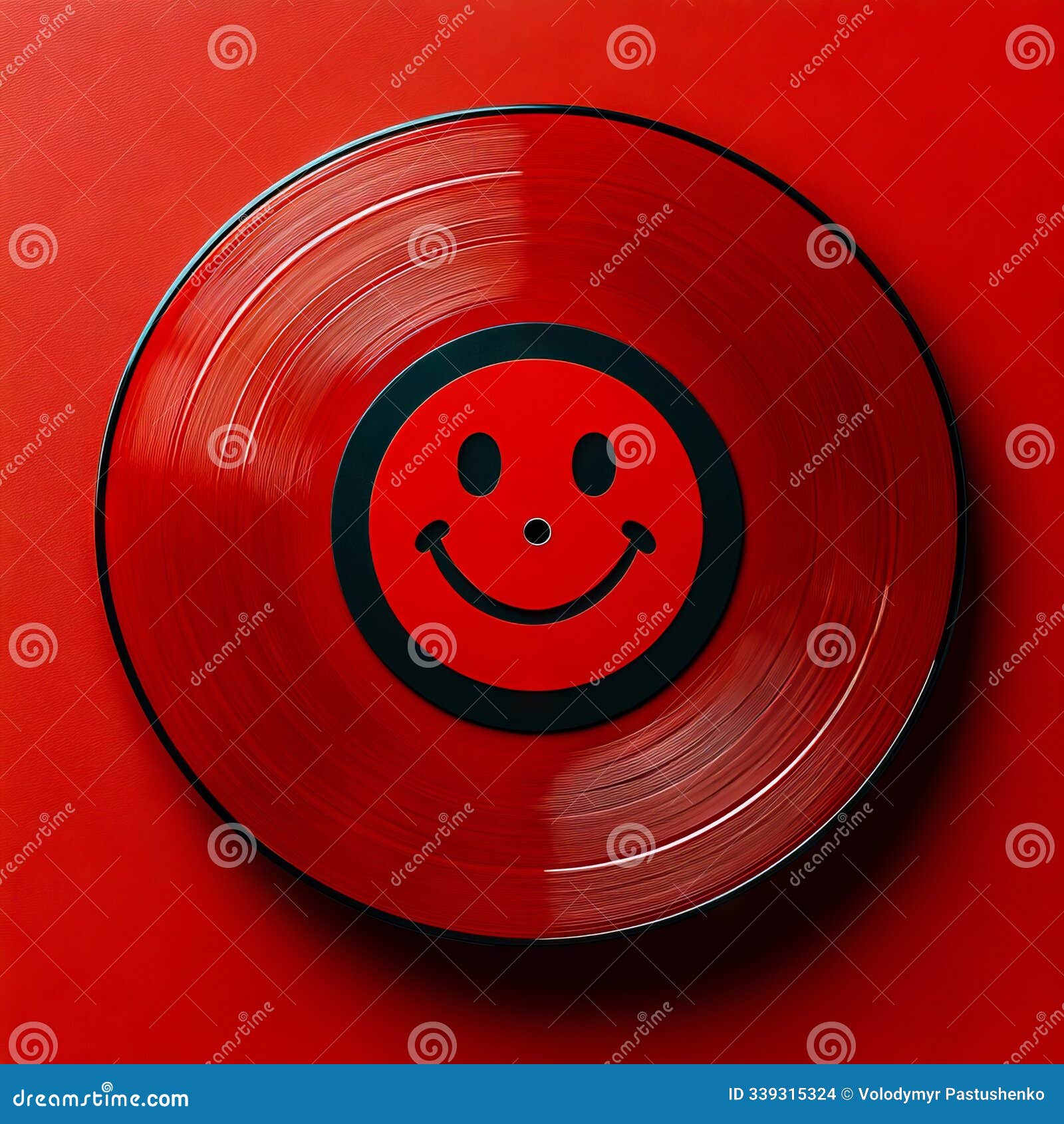 A Red Vinyl Record with a Smiley Face on it Stock Photo - Image of ...