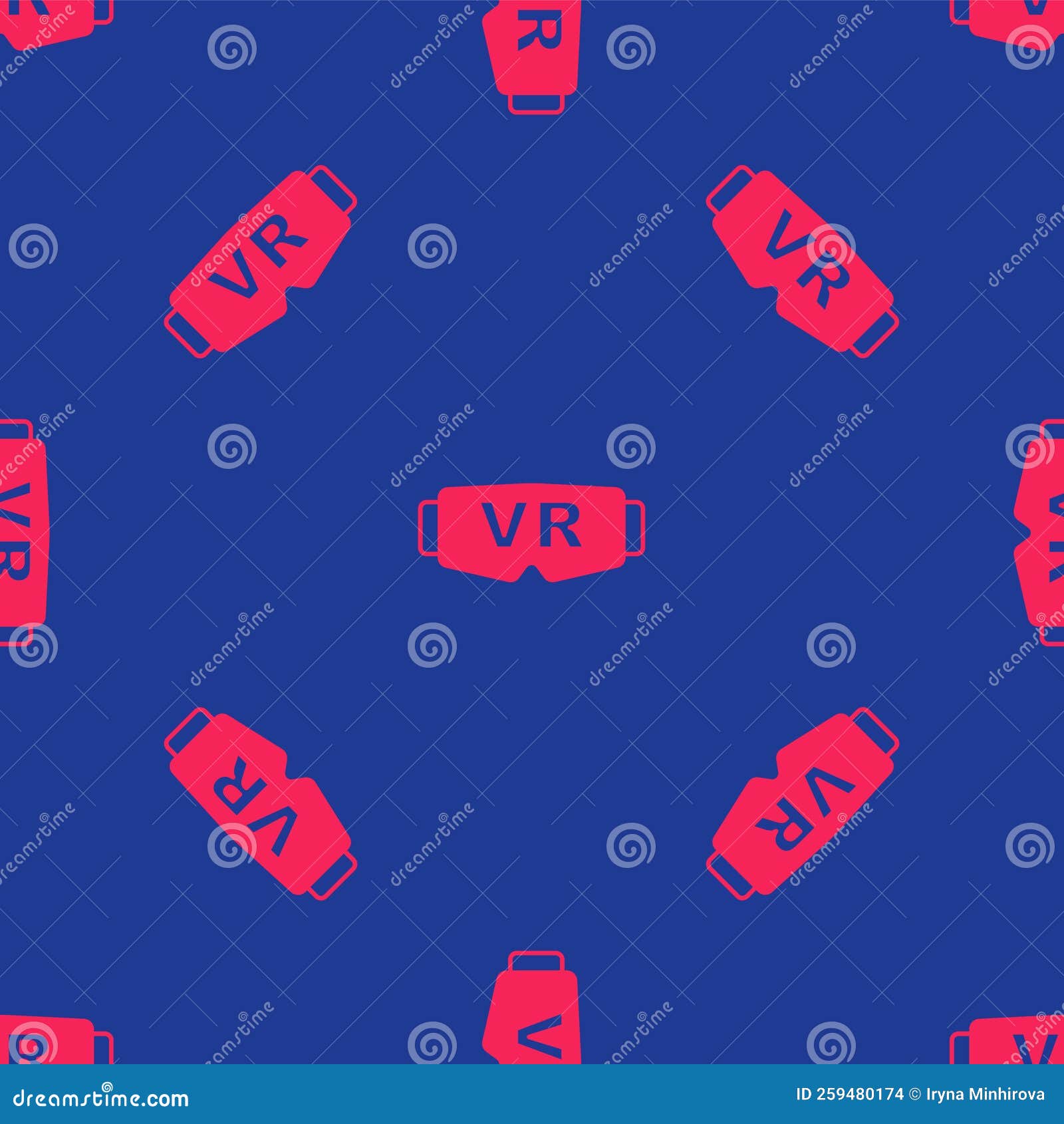 Red Virtual Reality Glasses Icon Isolated Seamless Pattern on Blue ...