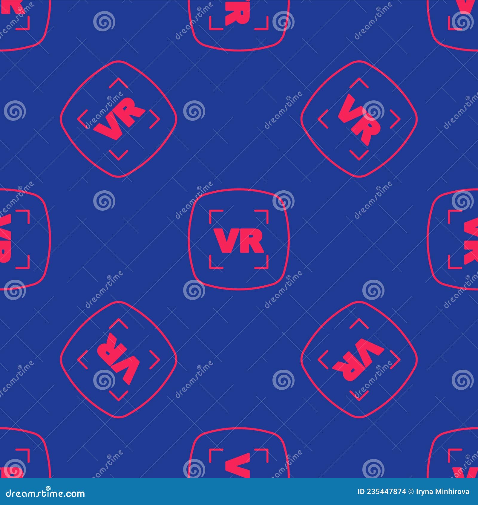 Red Virtual Reality Icon Isolated Seamless Pattern on Blue Background ...