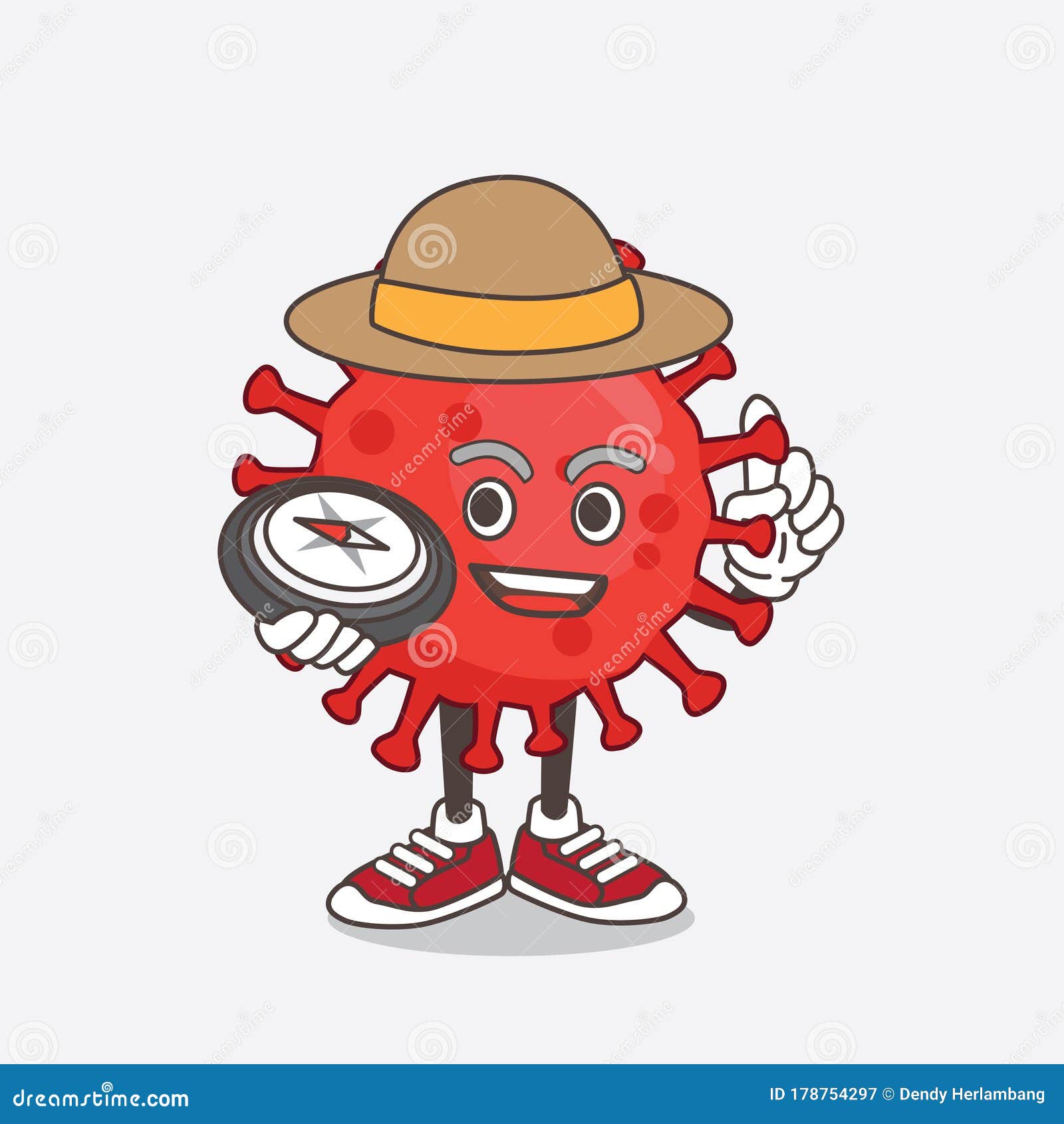 Red Virus Cartoon Mascot Character Having a Compass Stock Vector ...