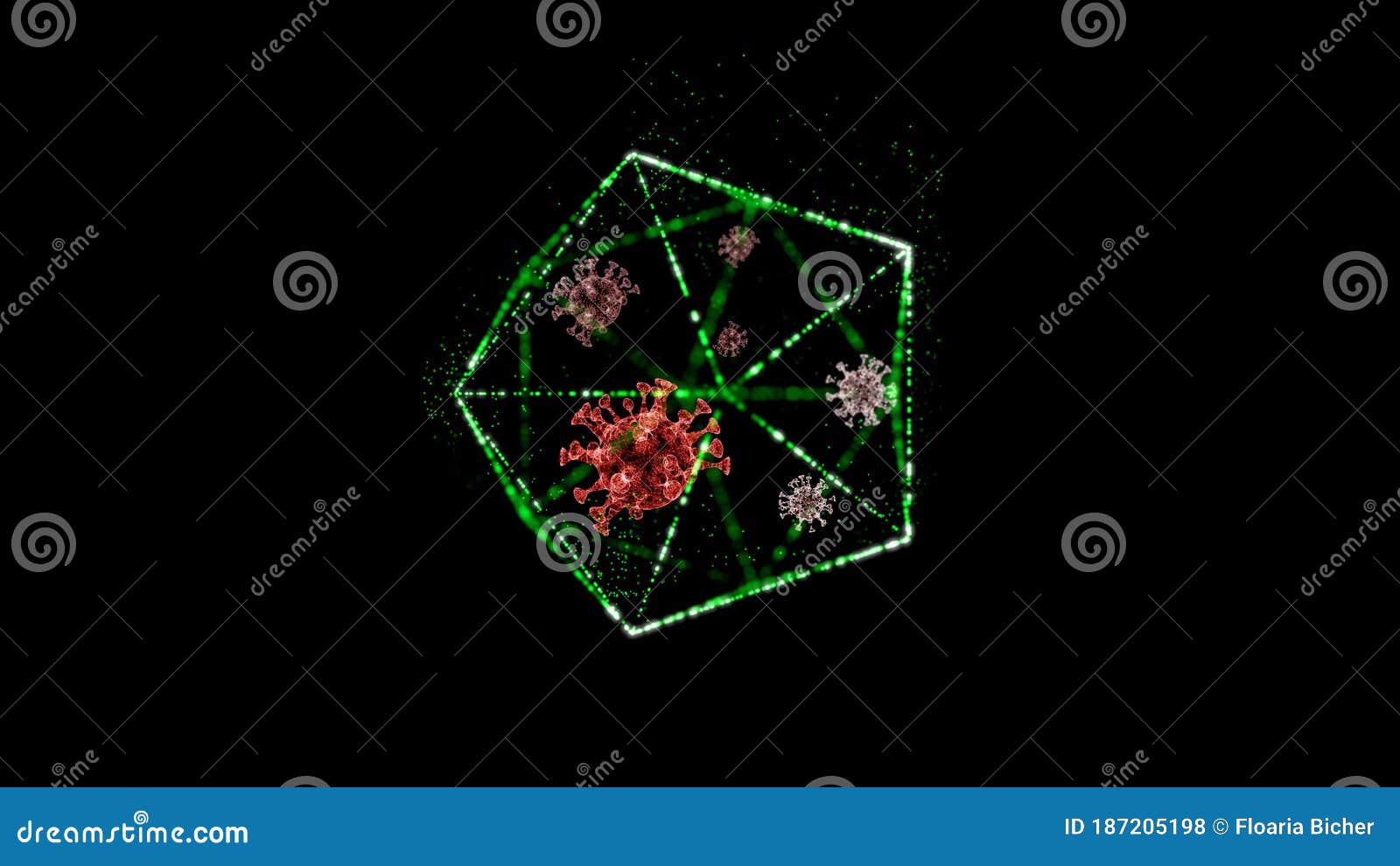 Red Virus Cells Locked Inside Green Hexagon Block Rotating Over Blurred ...