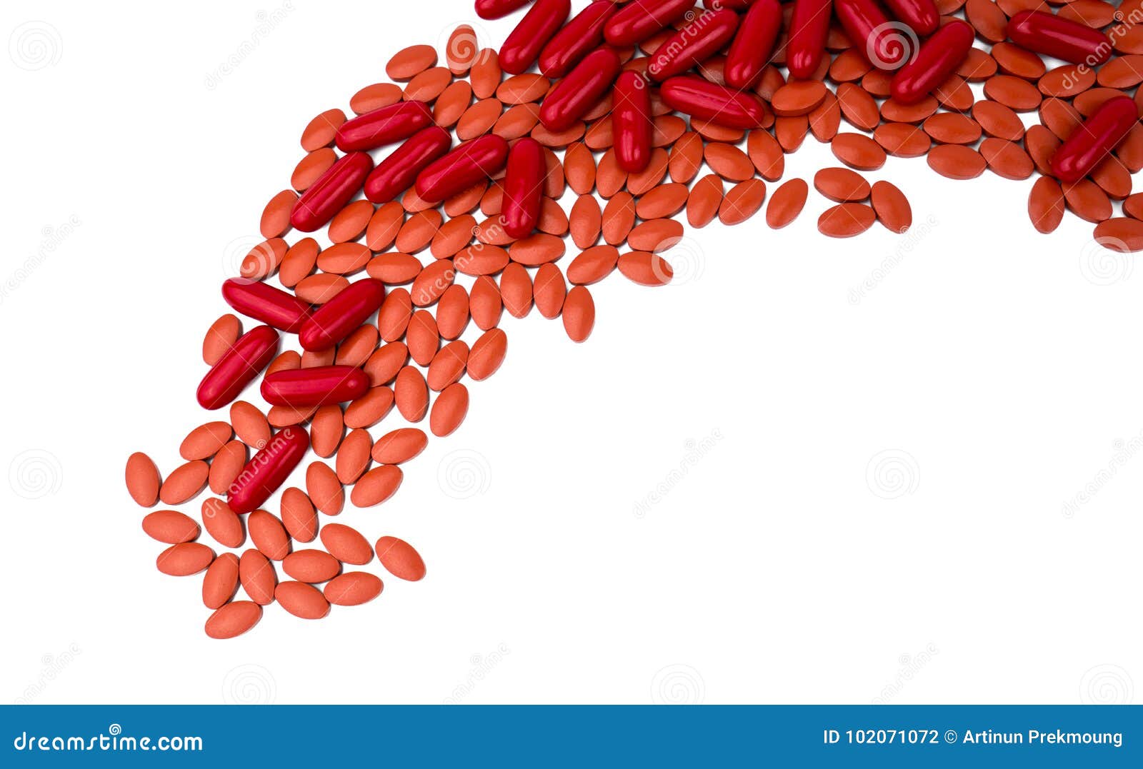 Red Vitamins And Supplements Capsule And Iron Tablets Isolated On White ...