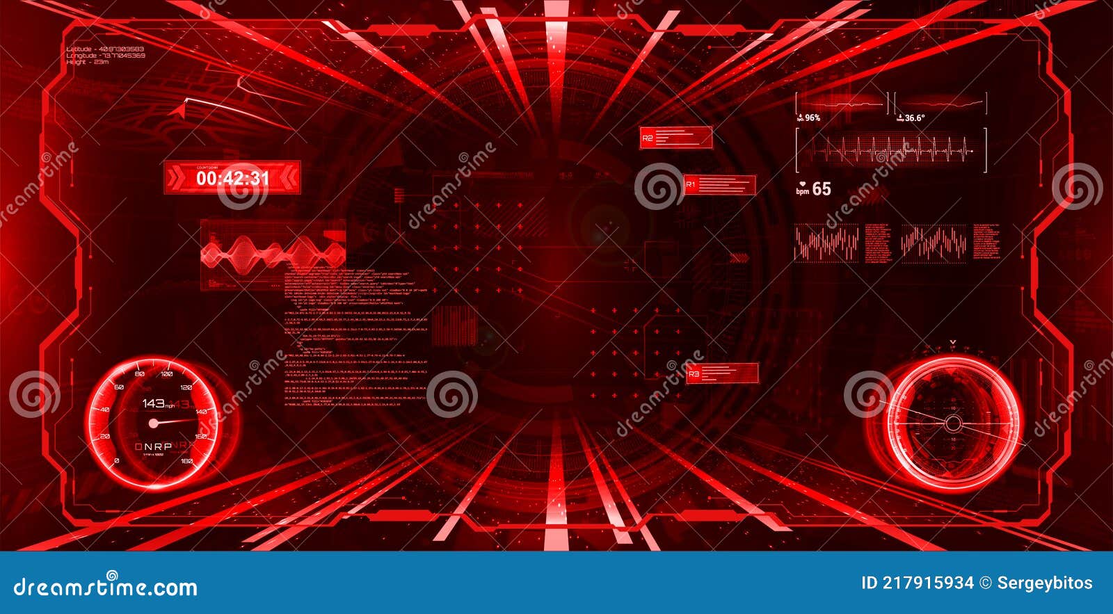 RED VR Cockpit with HUD Interface and Virtual Cyberspace. Virtual ...