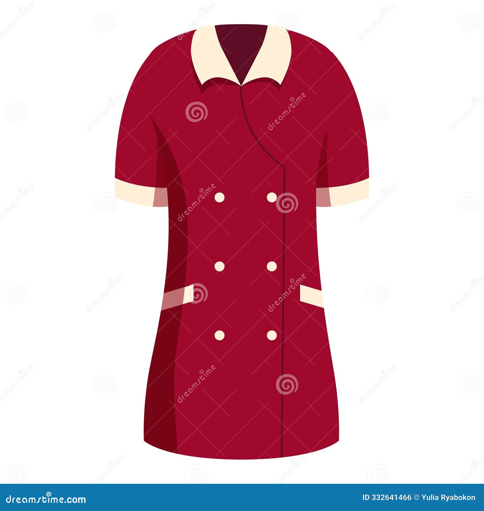 Red Waitress Uniform with Short Sleeves and Collar Featuring Double ...