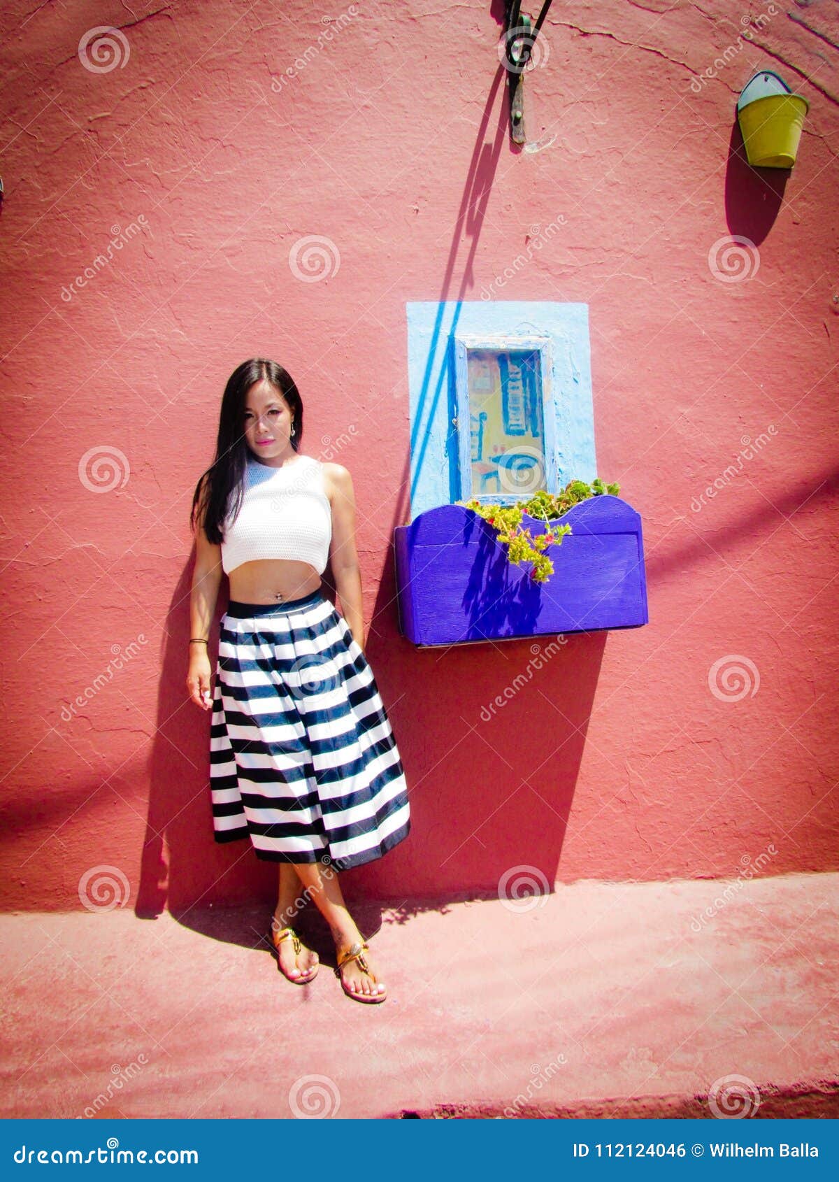 Red wall stock photo. Image of girl, beautiful, woman - 112124046