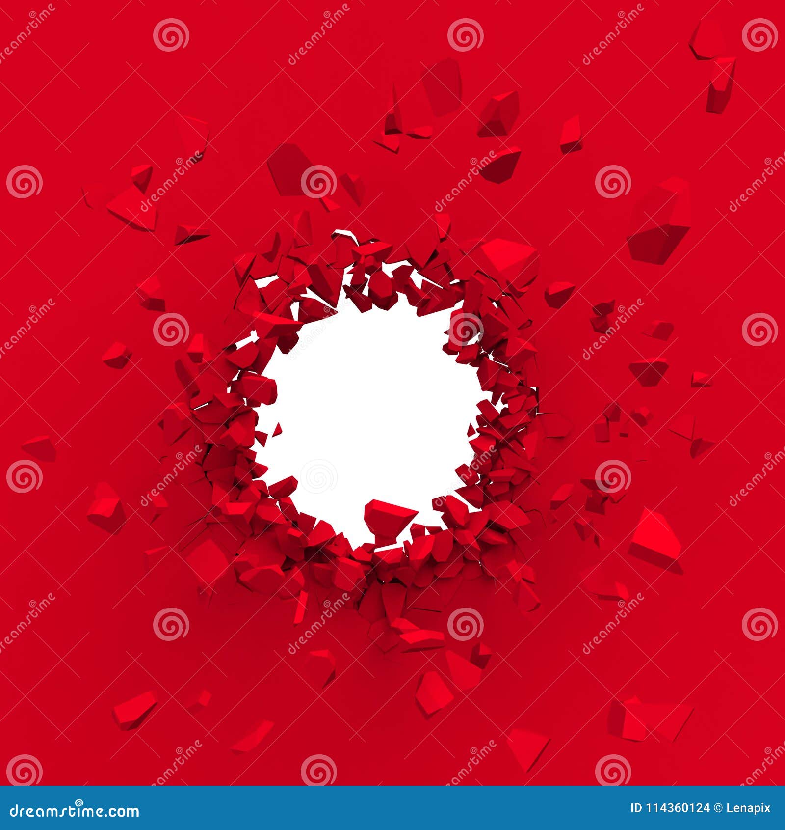 Red Wall Broken through with White Copy Space Stock Illustration ...