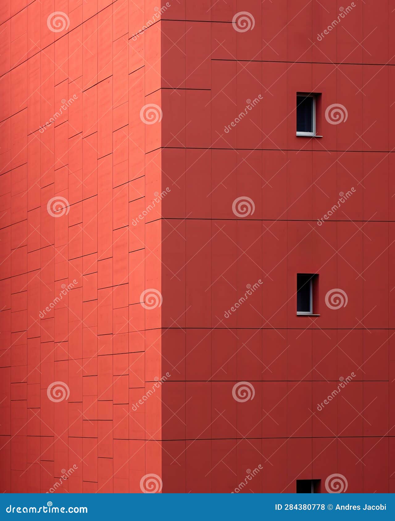 Red Wall of Building Facade with Small Windows. Conceptual Abstract ...