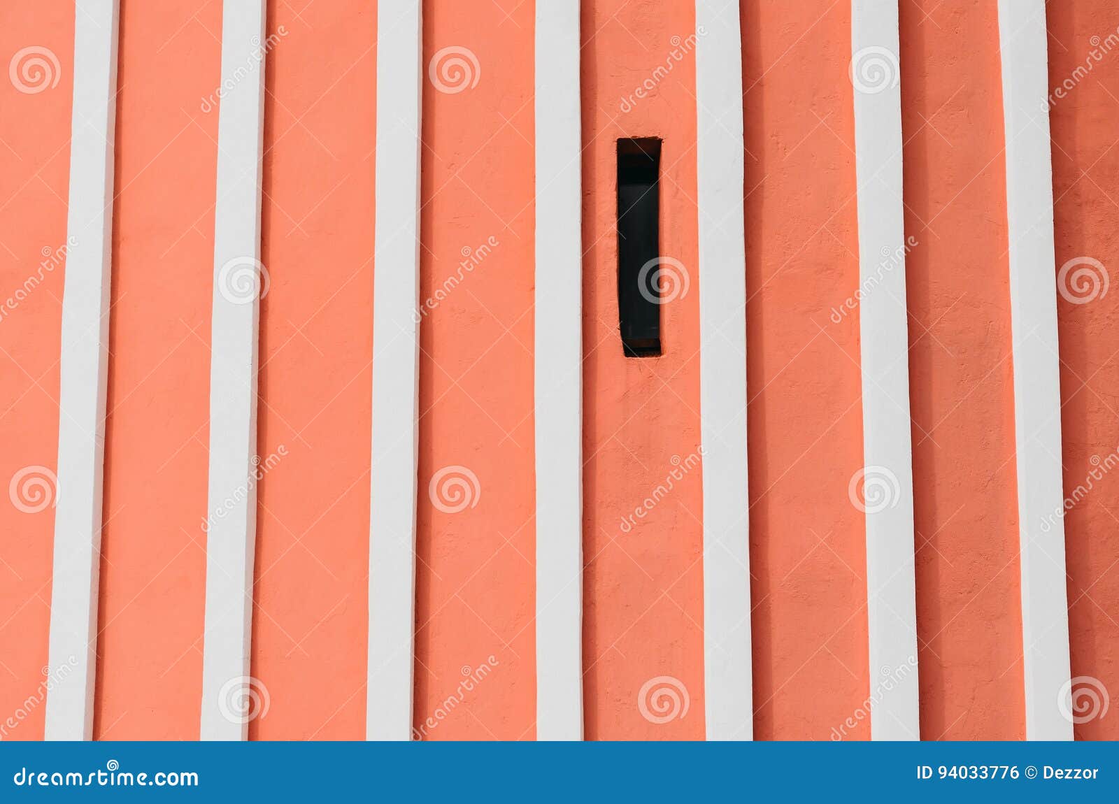 Red Wall with Vertical Relief White Stripes and Narrow Window. Stock ...