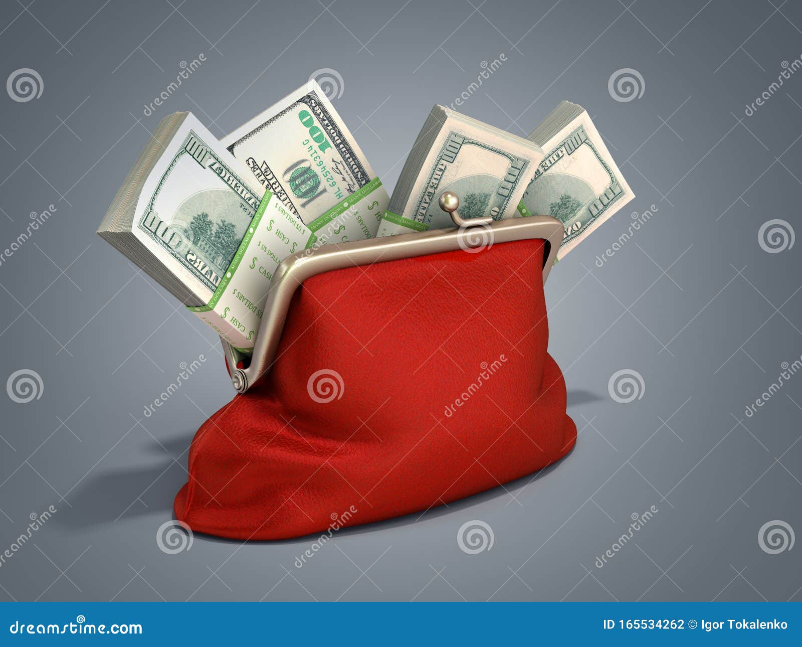 Red Wallet with Dollar Money Stacks 3d Render on Grey Gradient ...