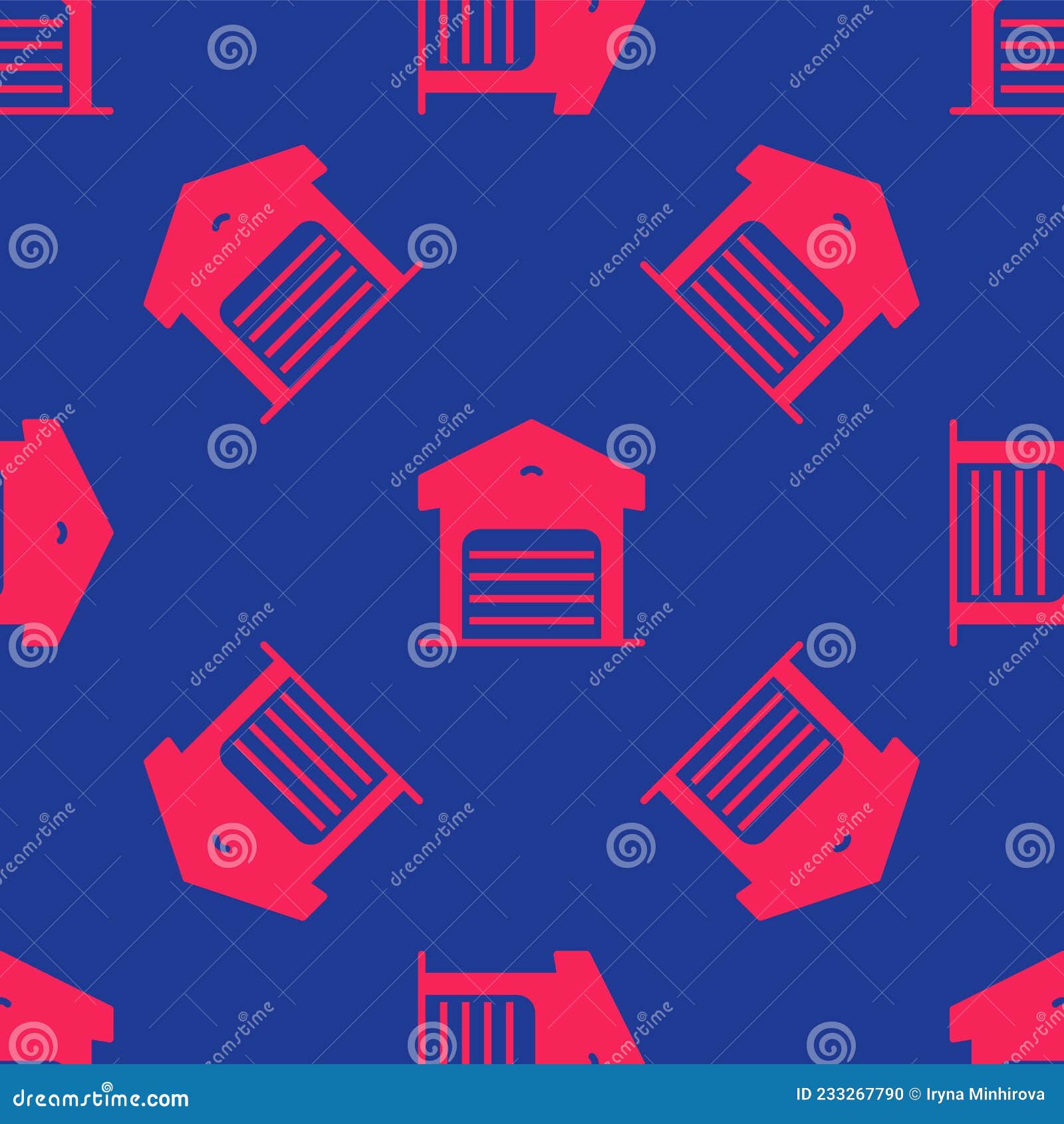 Red Warehouse Icon Isolated Seamless Pattern on Blue Background. Vector ...