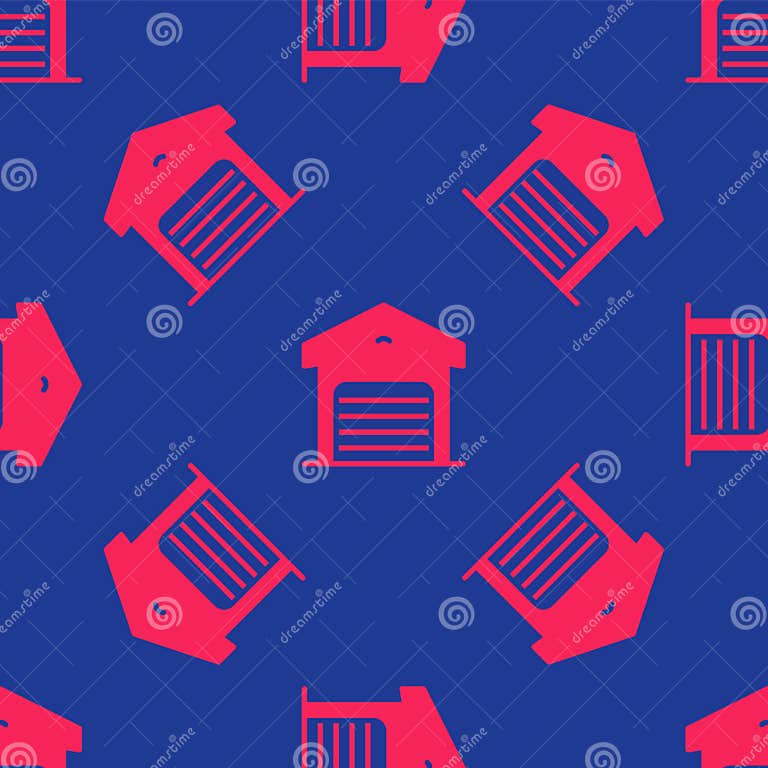 Red Warehouse Icon Isolated Seamless Pattern on Blue Background. Vector ...