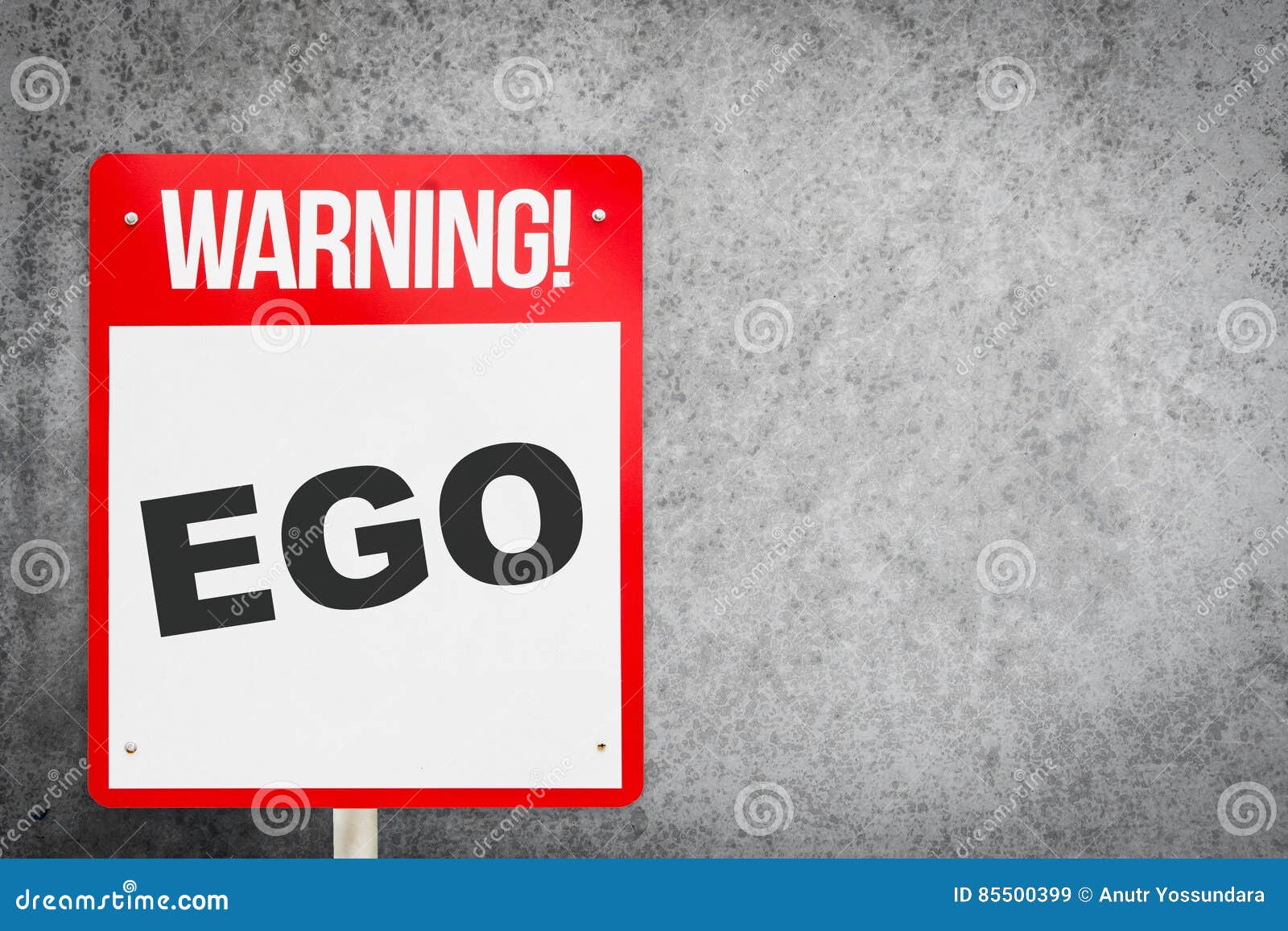 Red Warning EGO Signage on Cement Stock Image - Image of success ...