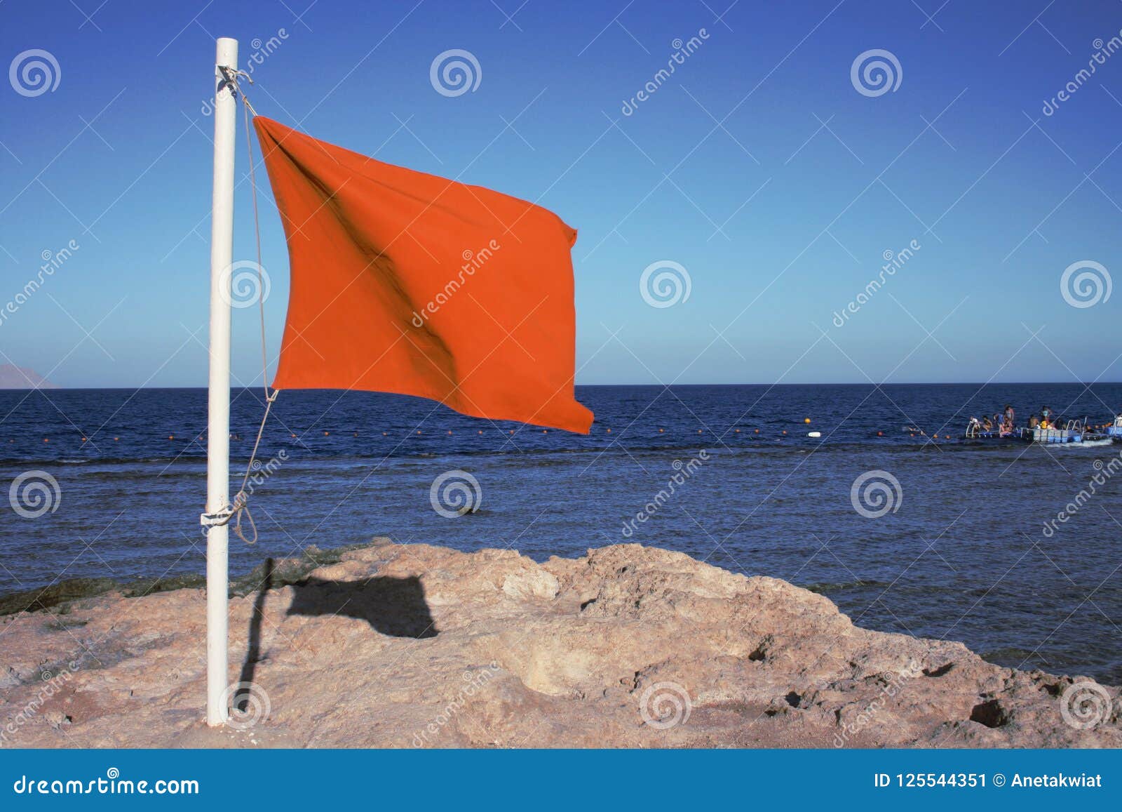 Red Warning Flag on Empty Beach Stock Image - Image of beachscape ...