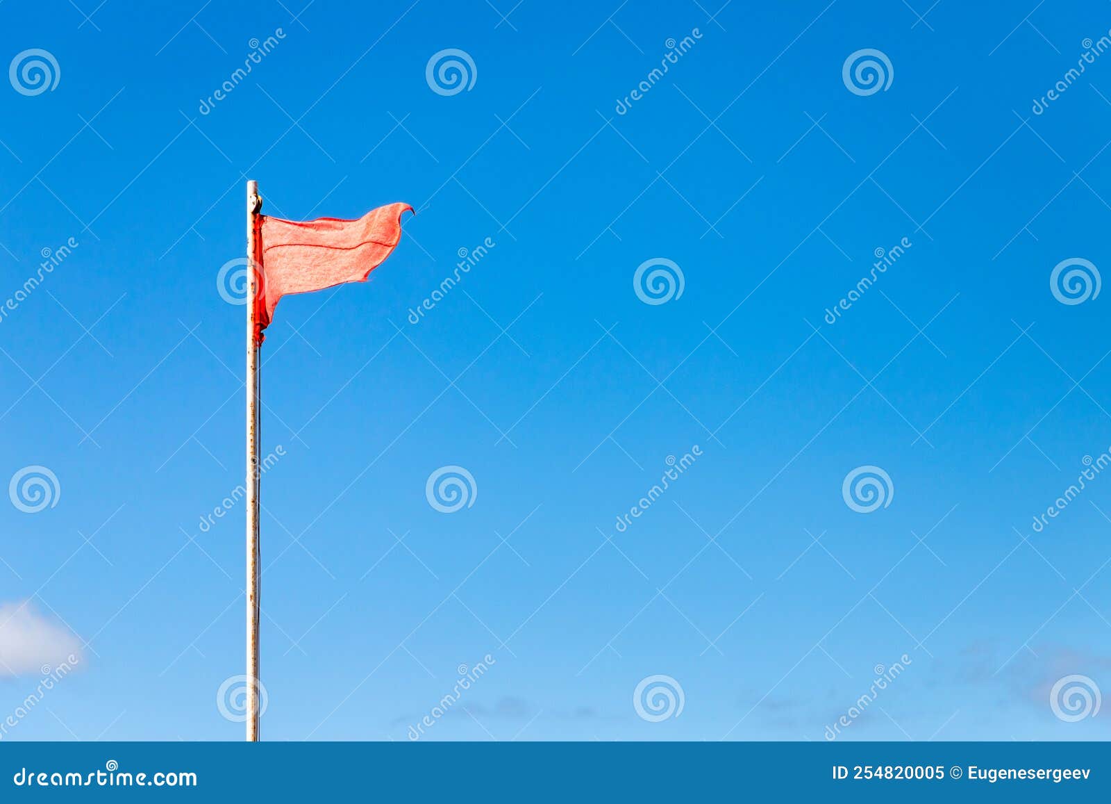 Red Warning Flag is Under Blue Sky Stock Image - Image of flags ...