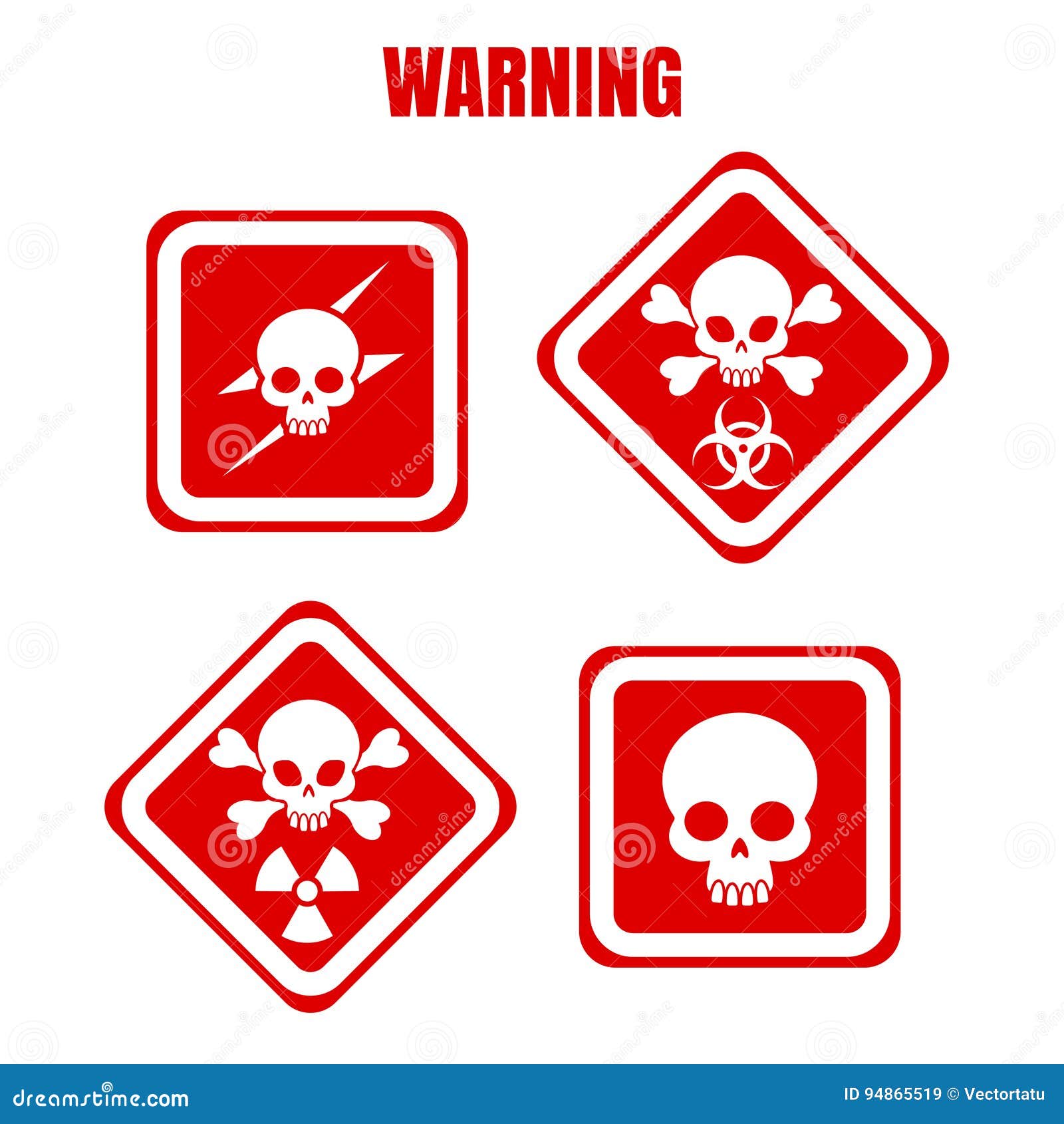 Red Warning Icons with Skulls Stock Vector - Illustration of emblem ...