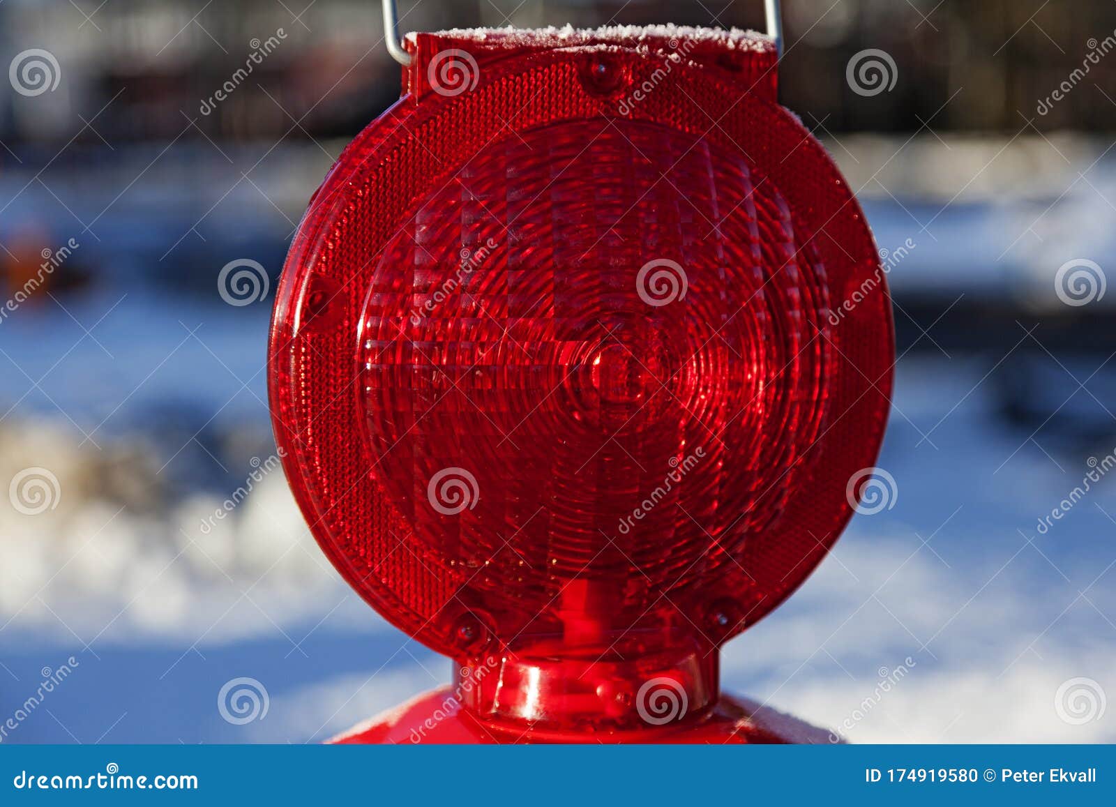 A Red Warning Lamp at Road Construction in Close-up Stock Photo - Image ...