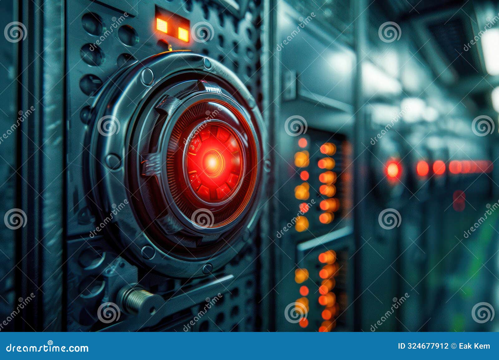 Red Warning Light on Modern Technology Server Rack, Futuristic Data ...